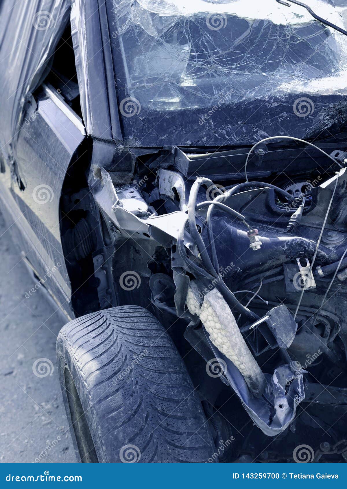 Old, Broken Car in Blue Tones Stock Photo - Image of accident, cracked ...