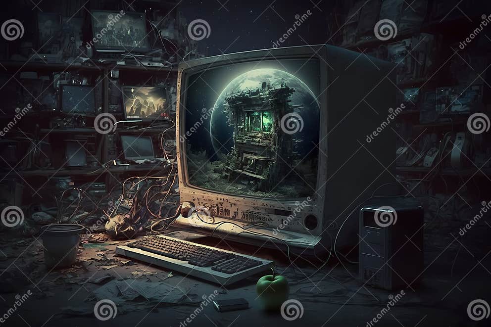 Old Broken Computer. Future Catastrophe Concept. Stock Photo - Image of ...