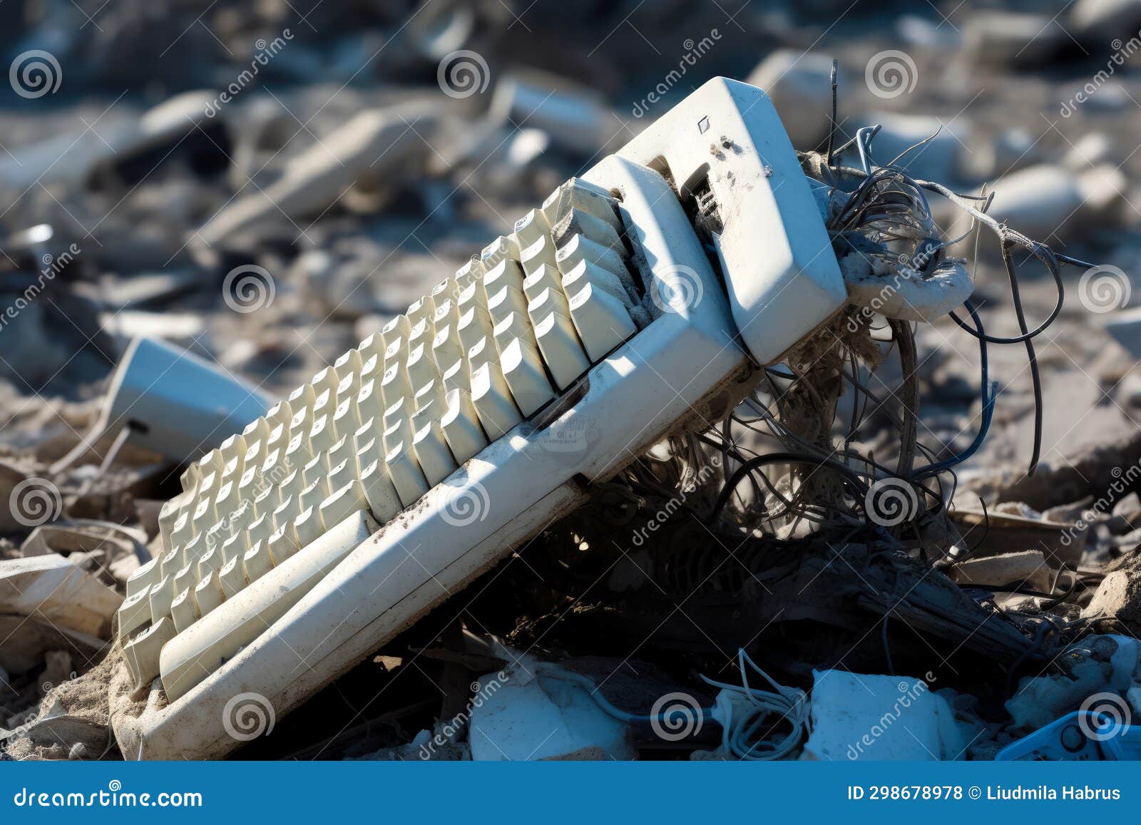 Old Broken Computer Monitor on the Ruins of an Old Building after a ...