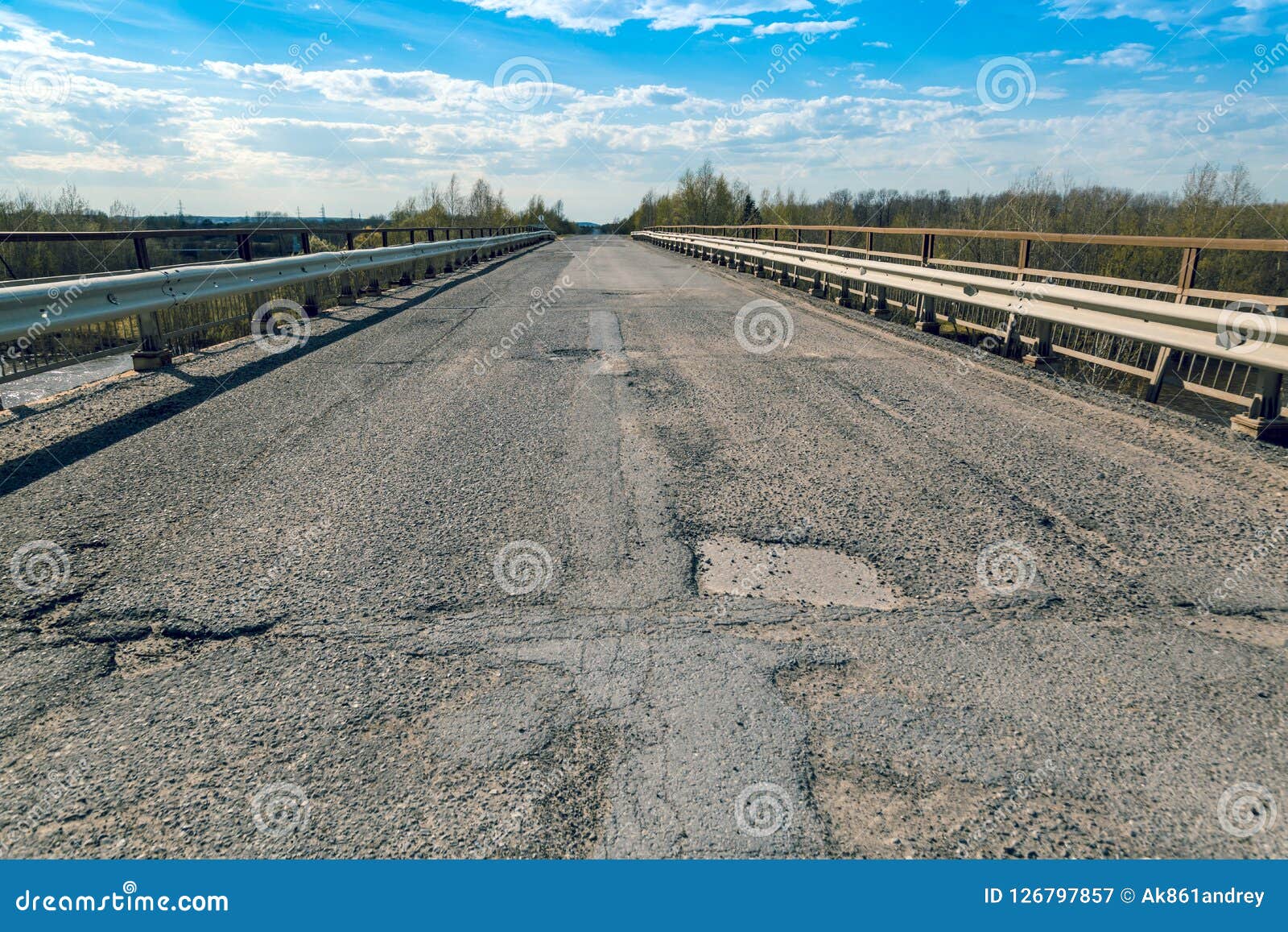 Broken Concrete Road on the Bridge Over the River Stock Image - Image ...