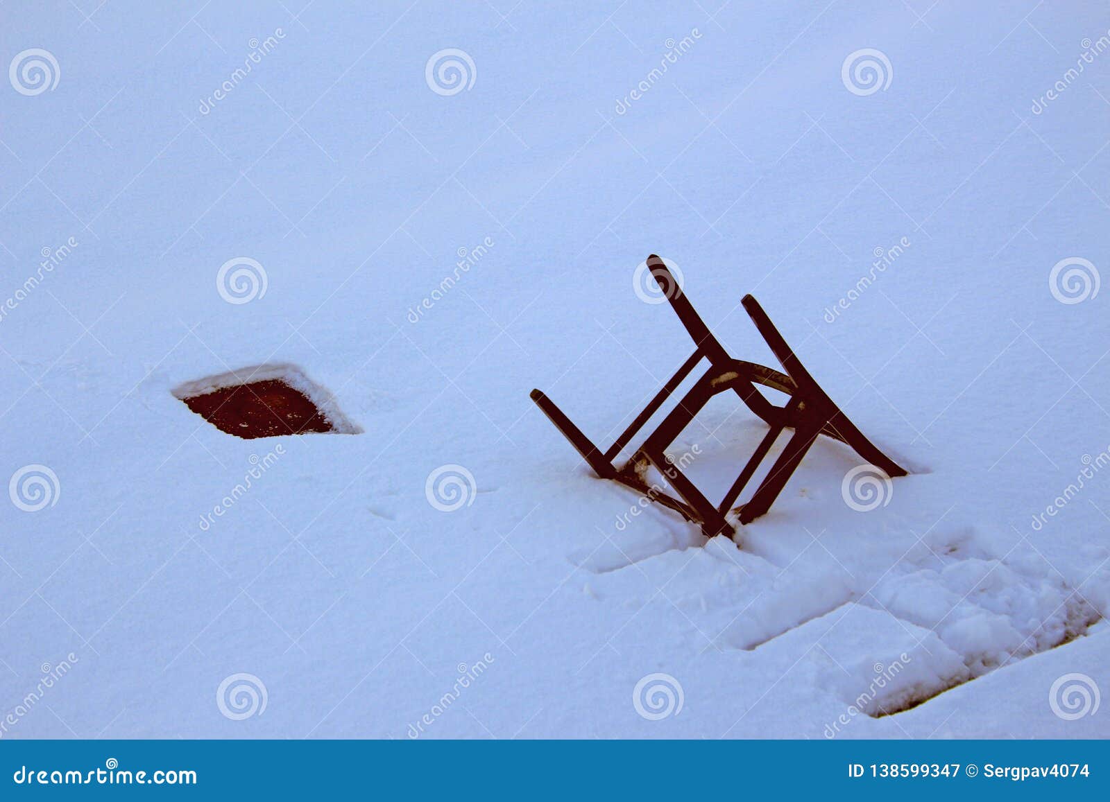 Old Broken Chair Thrown in the Snow Stock Image - Image of freeze ...