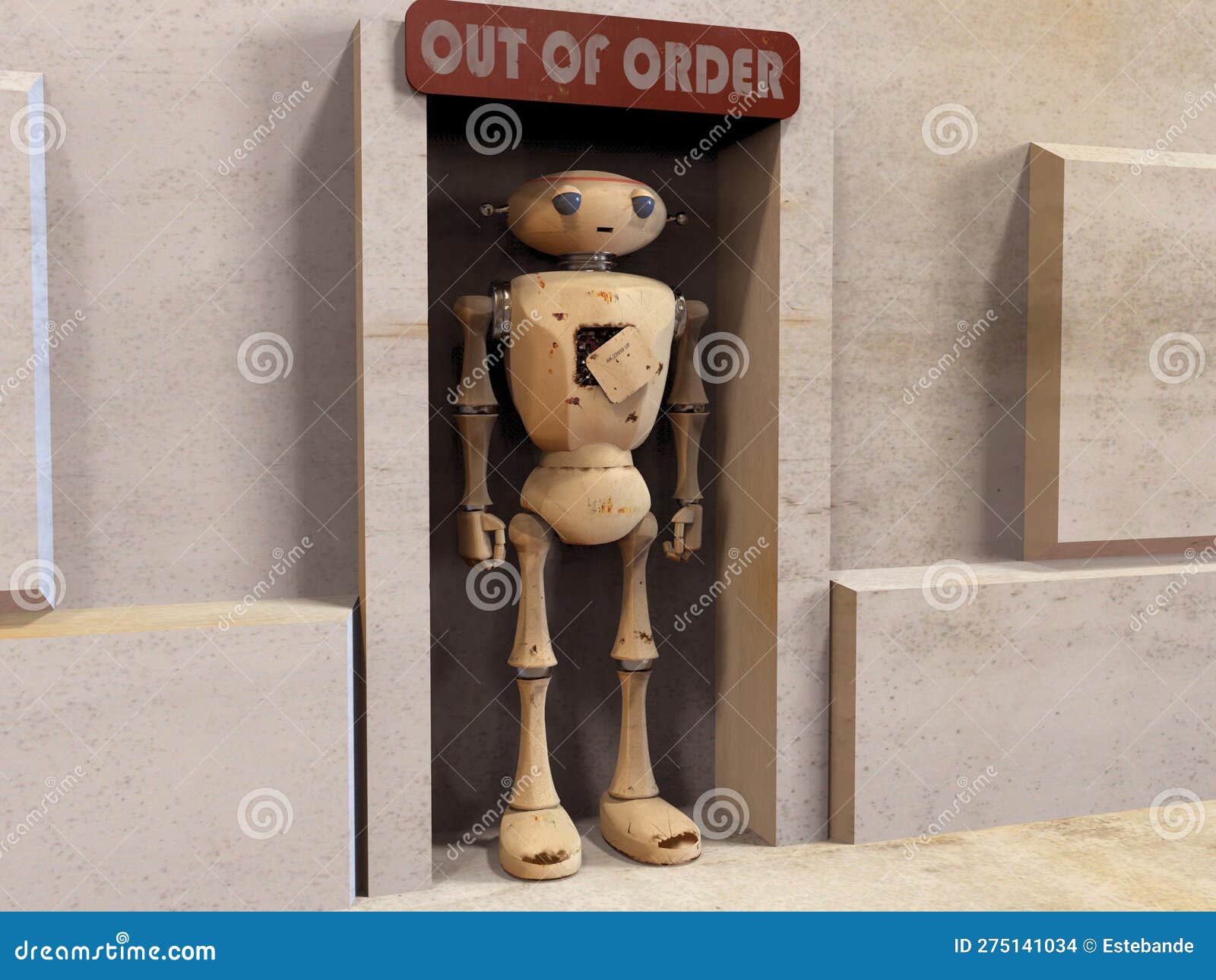 Old broken down robot stock illustration. Illustration of furniture ...