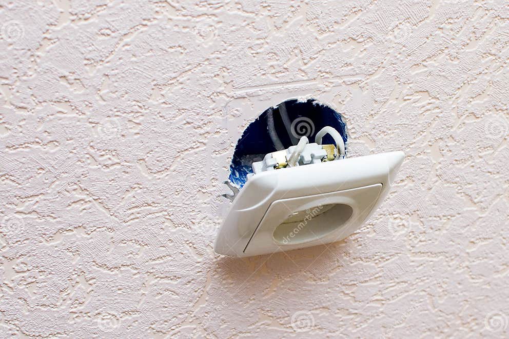 Old Broken Electrical Socket Fell Out of Wall Stock Image - Image of ...