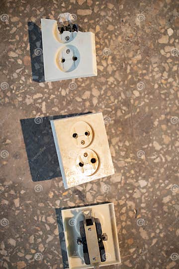 Old Broken Electrical Socket Fell Out of Wall Stock Image - Image of ...