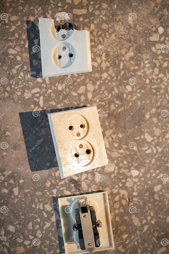 Old Broken Electrical Socket Fell Out of Wall Stock Image - Image of ...