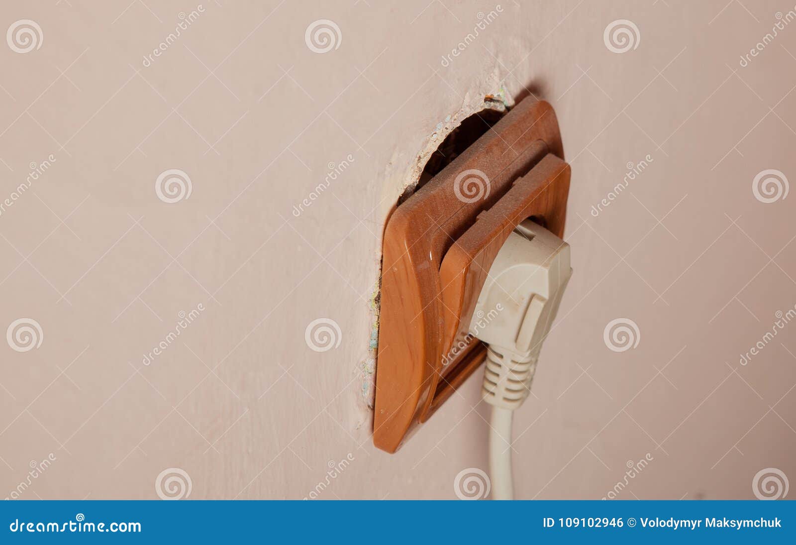 Old Broken Electrical Socket Fell Out Of Wall. A Violation Of ...