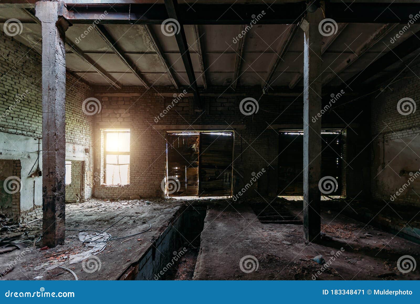 Old Broken Empty Abandoned Industrial Building Interior Stock Image ...