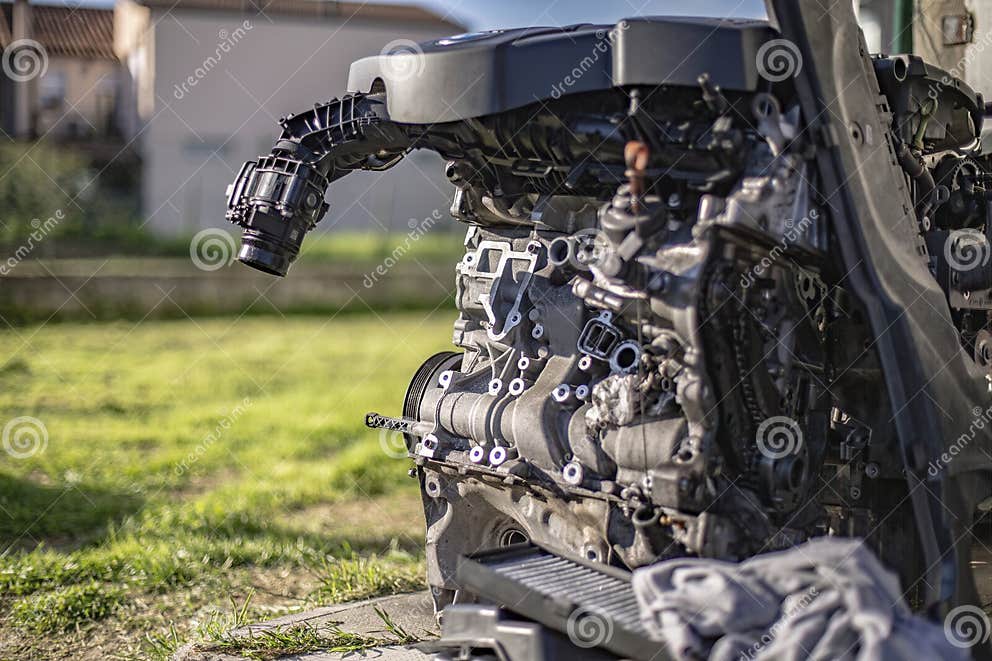 Old Broken Engine Outside Workshop Stock Image - Image of recondition ...