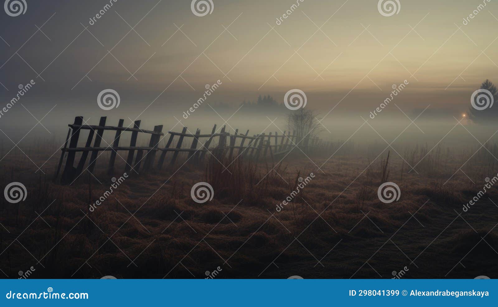 An Old Fence on a Field with Fog Stock Illustration - Illustration of ...
