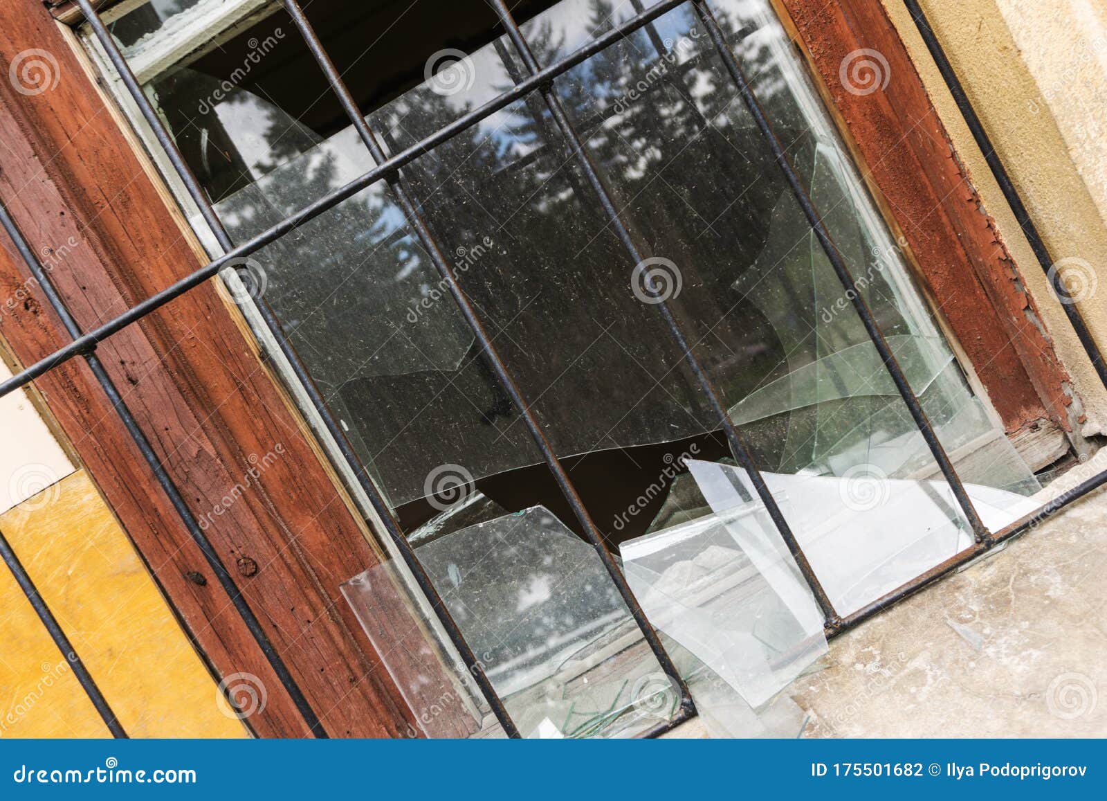 Old Broken Glass and Windows after the War in an Abandoned House Stock ...