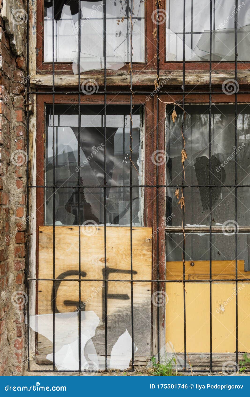 Old Broken Glass and Windows after the War in an Abandoned House Stock ...