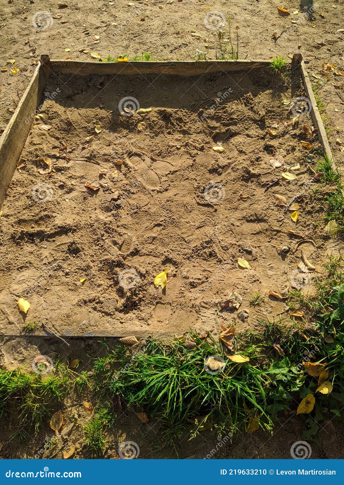 Old Broken and Grassy Children S Sandbox Stock Photo - Image of sandbox ...