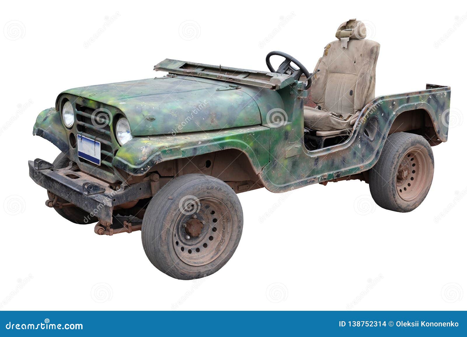 Old Broken Green Army Jeep, White Background, Isolated Stock Photo ...