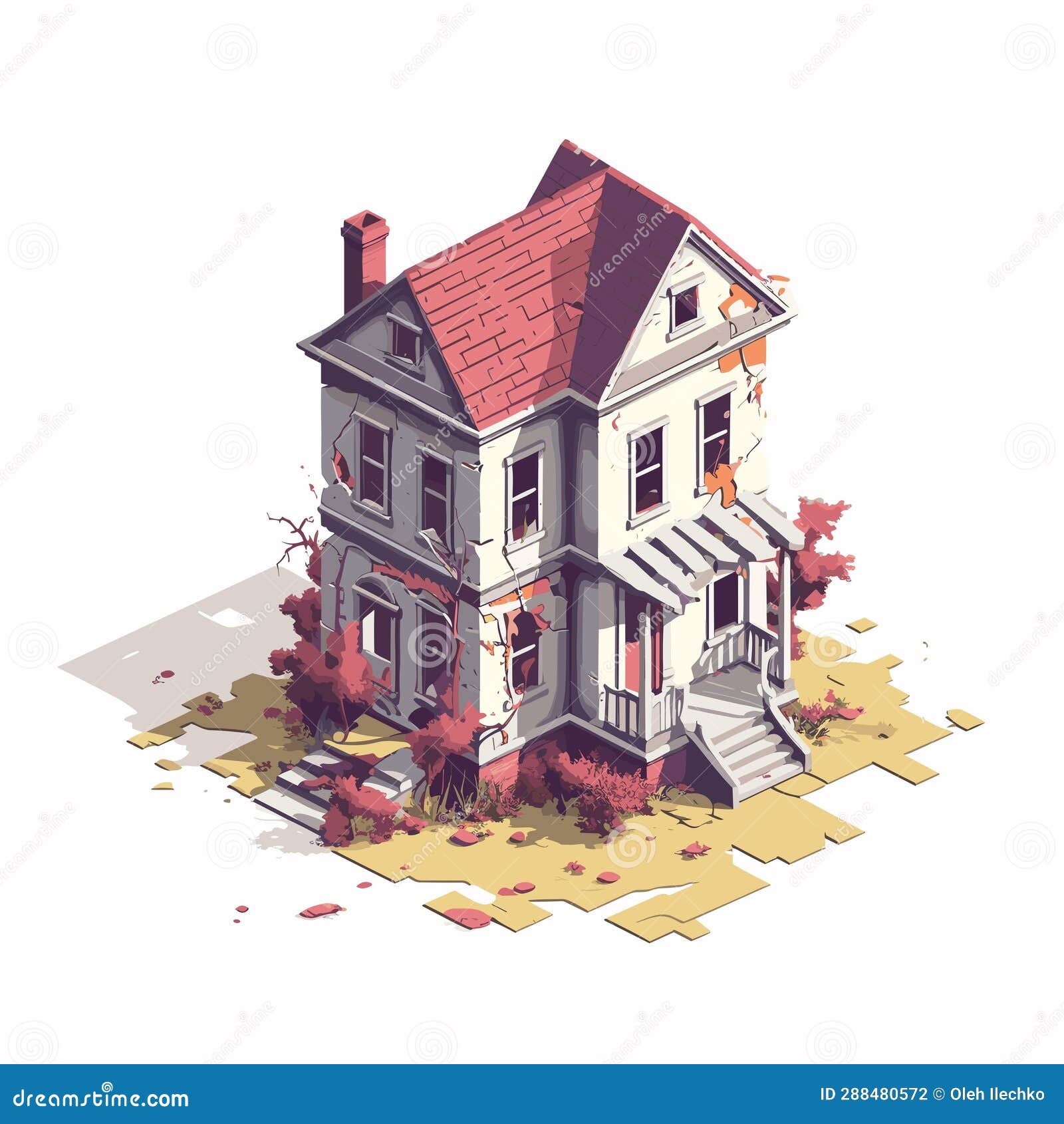 Old Broken House Isometric Vector Flat Isolated Illustration Stock ...