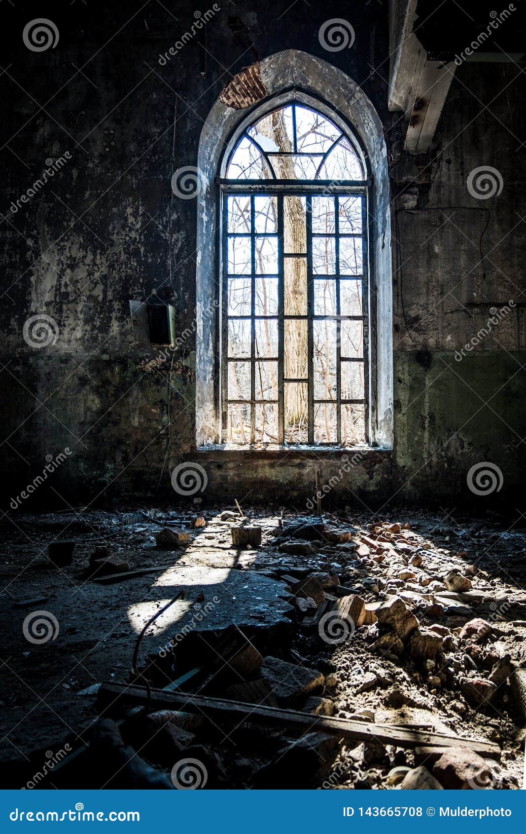 Old Broken Lancet Window Inside Abandoned Building Stock Photo - Image ...