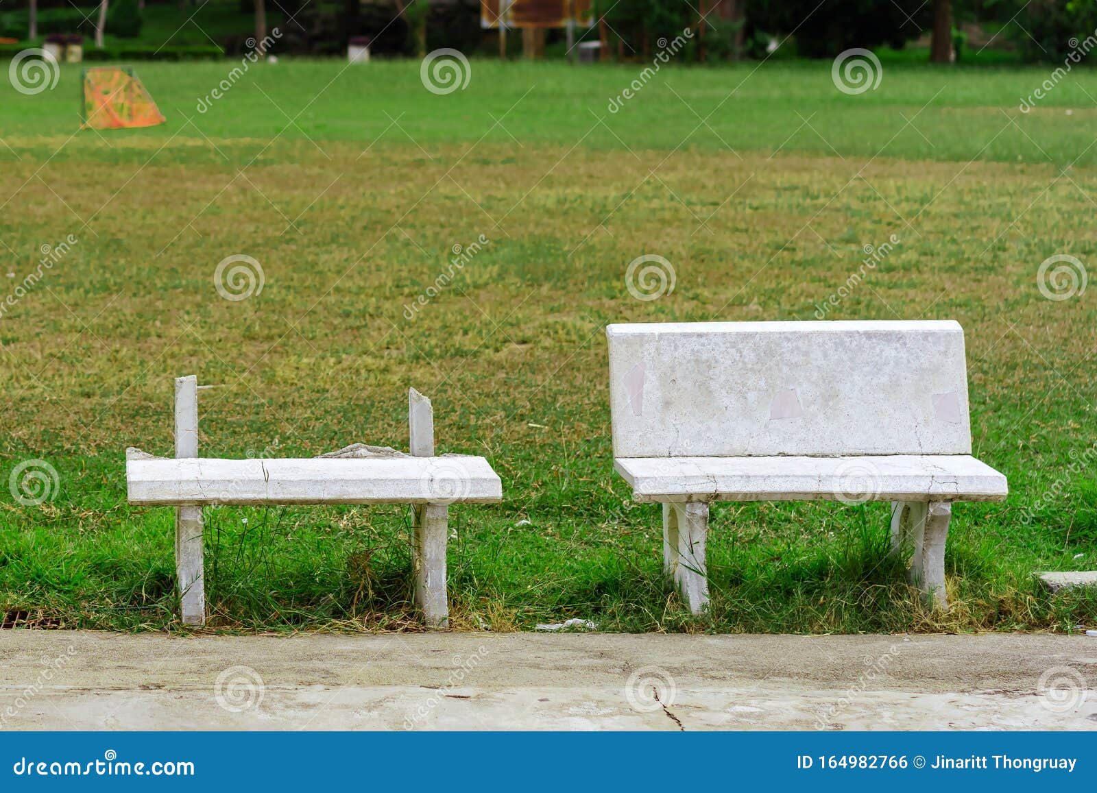 Old and Broken Long White Cement Bench for Relaxing after the Exercise ...