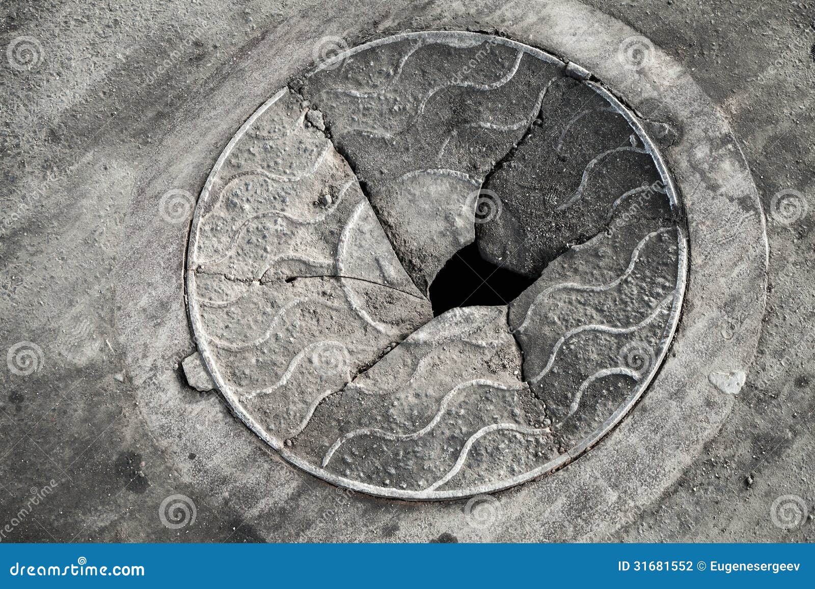 Old broken manhole cover stock photo. Image of dirt, damaged - 31681552