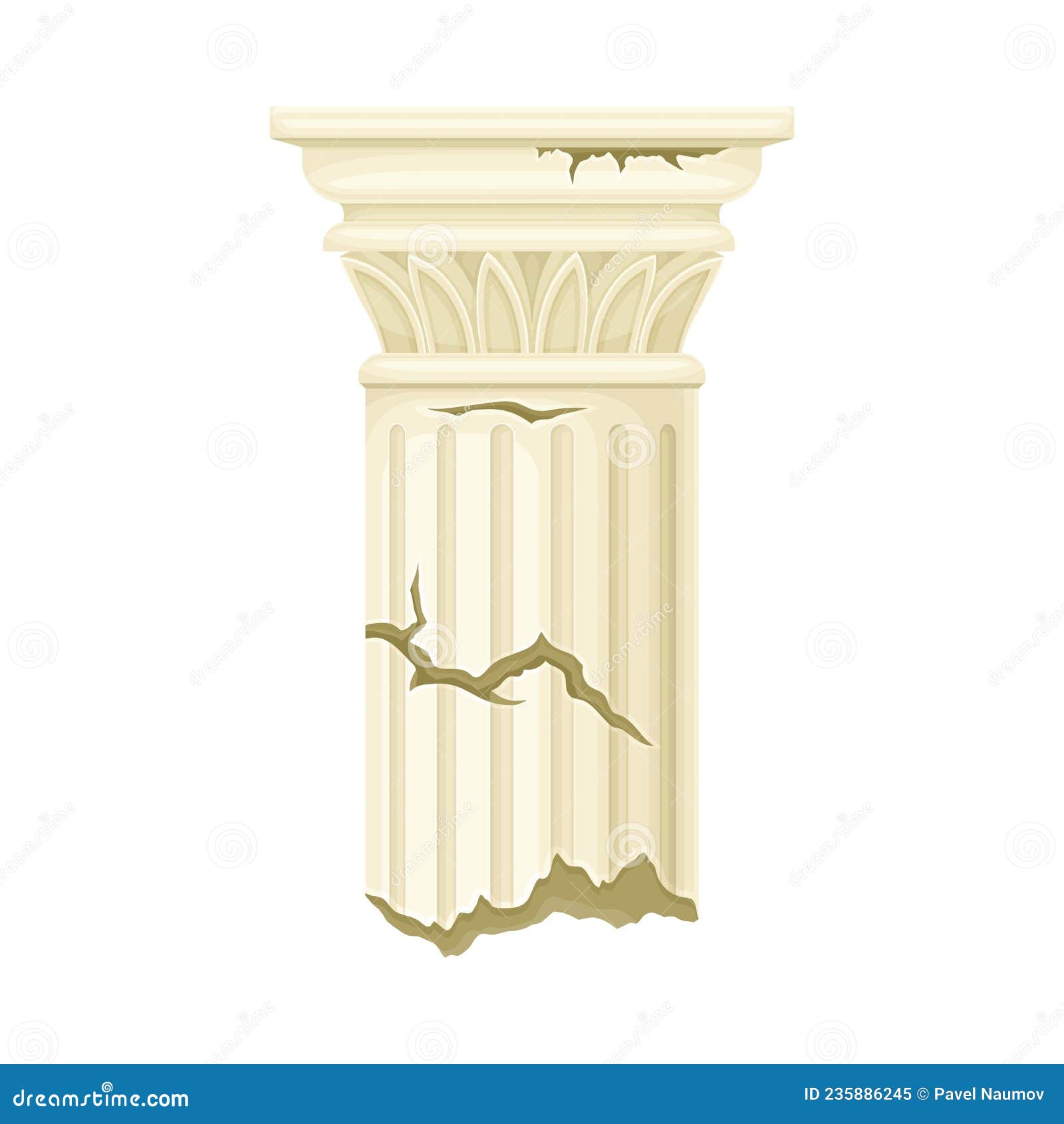 Old Broken Marble Pillar, Antique Architecture Element Vector ...