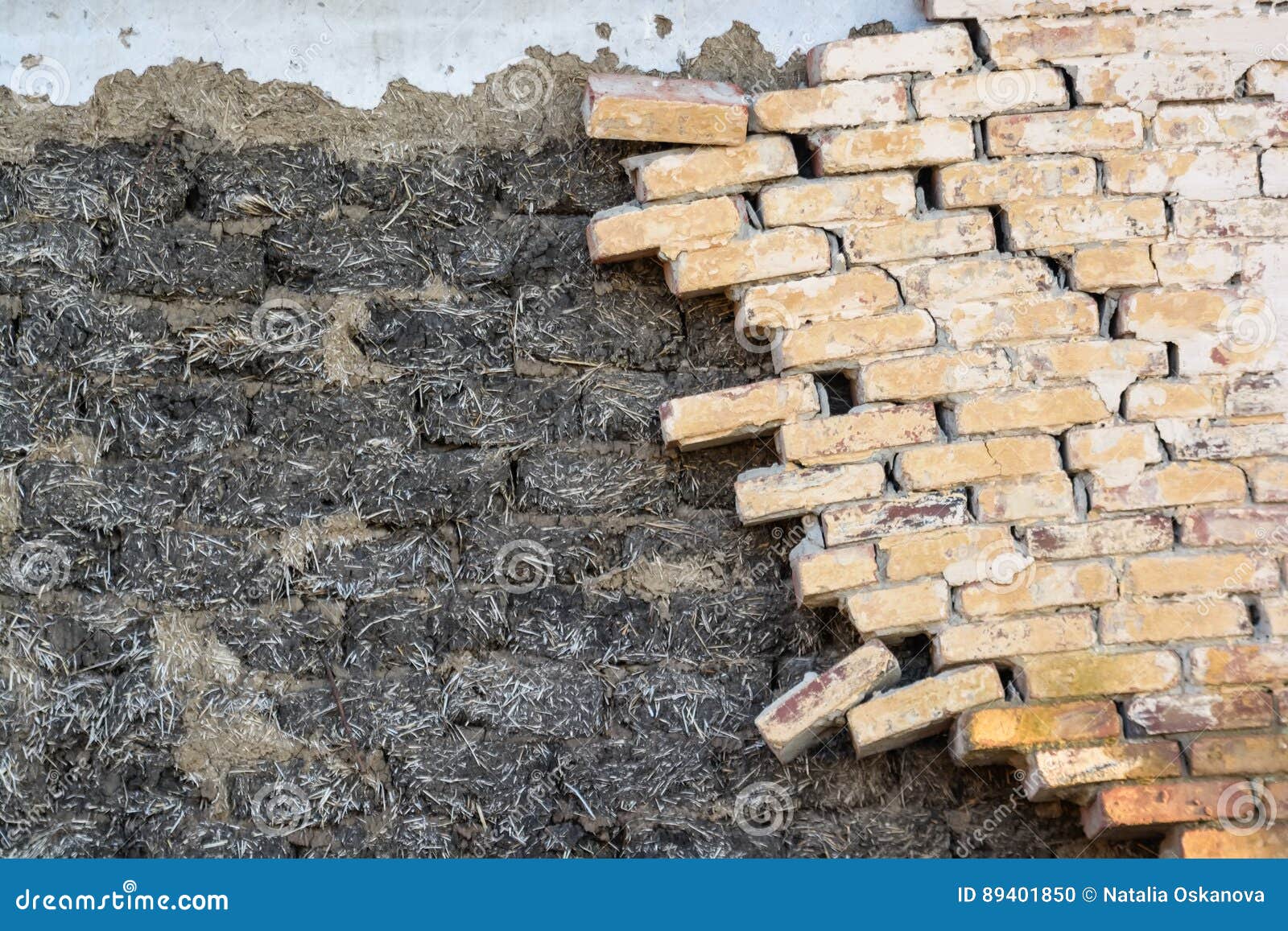 Old broken red brick wall stock photo. Image of architecture - 89401850