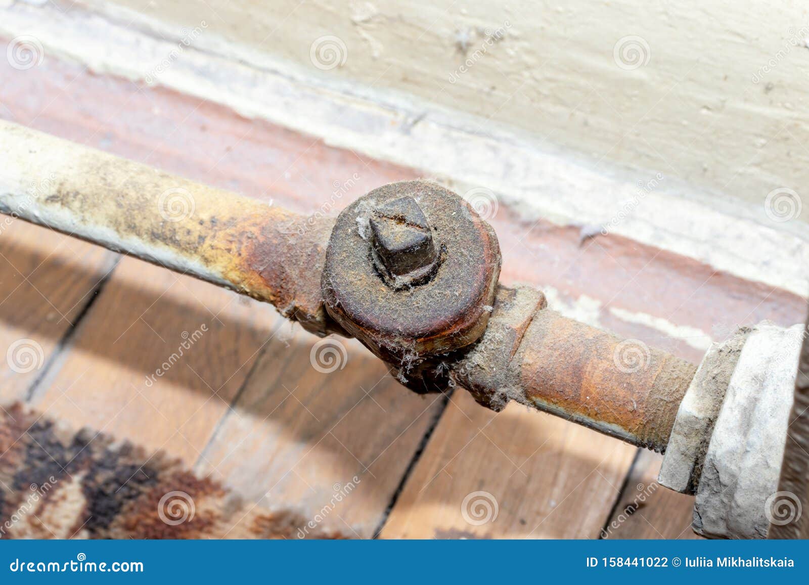 Old Broken Rusty Heating Valve on a Rusty Pipeline of Heating Battery ...