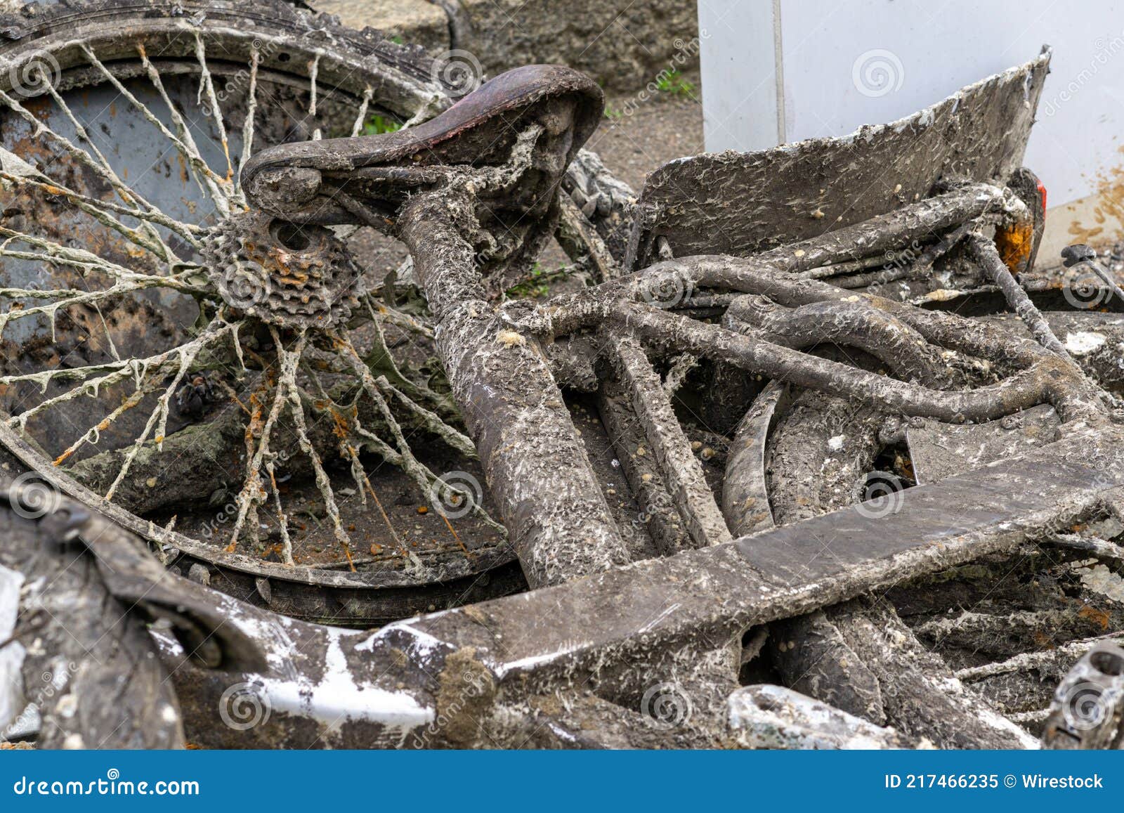 Old Broken And Rusty Metal Bicycle Thrown On The Side Of The Street ...