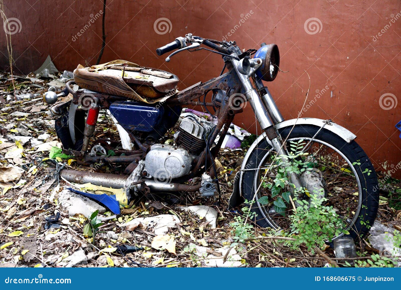Old, Broken and Rusty Motorcycle at an Empty Lot Stock Image - Image of ...