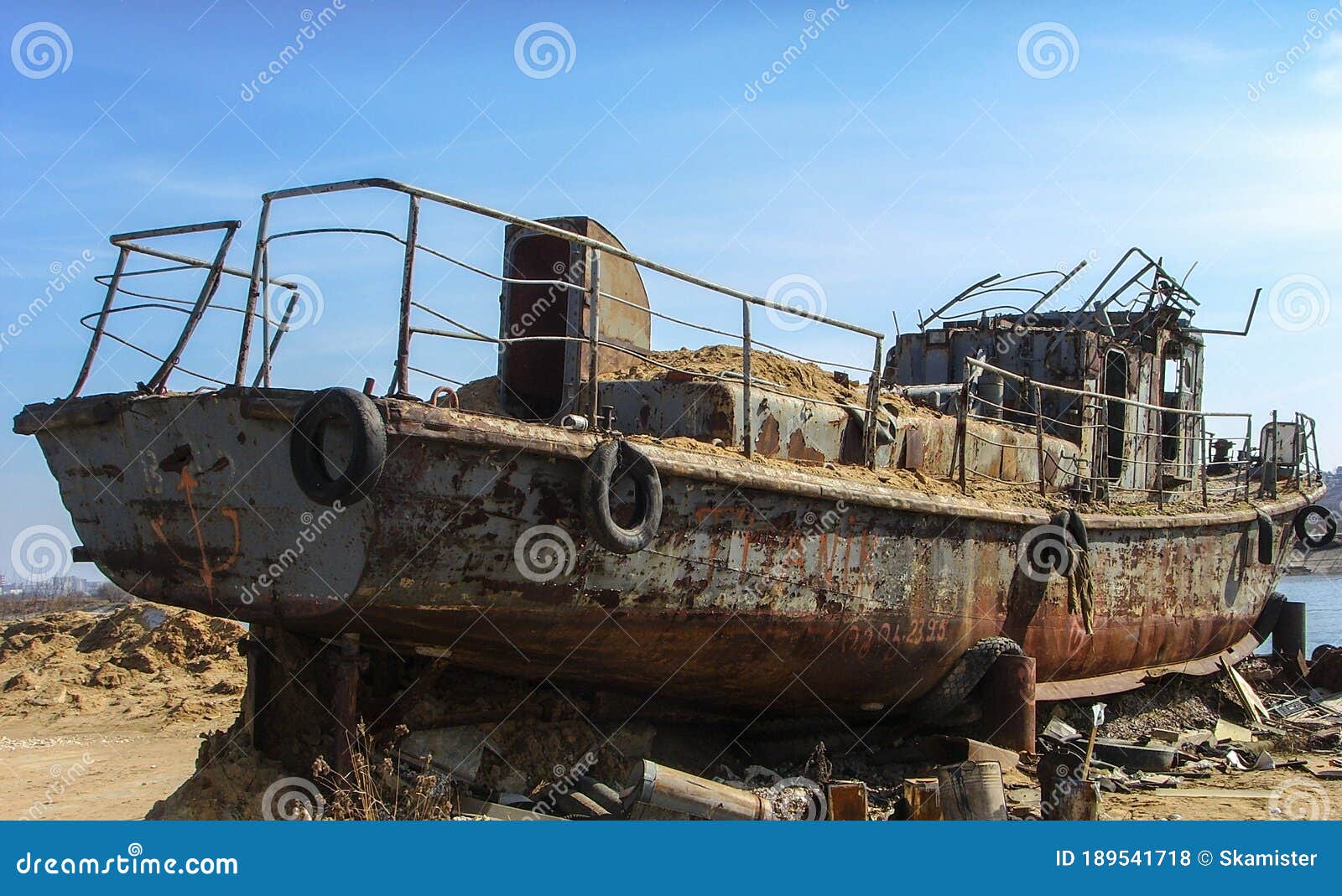 An Old Broken Rusty Ship on Land Stock Photo - Image of evening, ocean ...