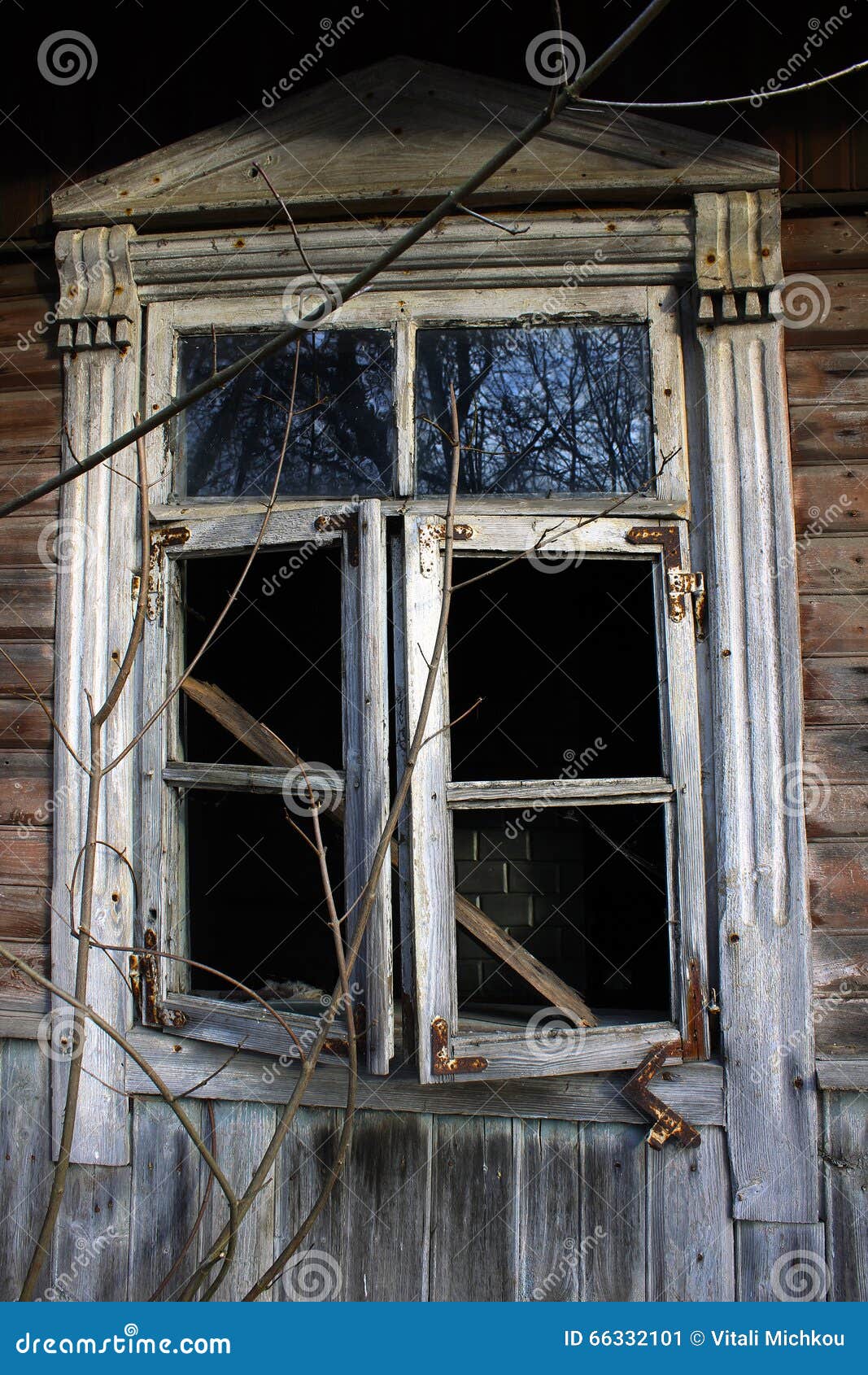 Old broken window stock image. Image of frame, siding - 66332101