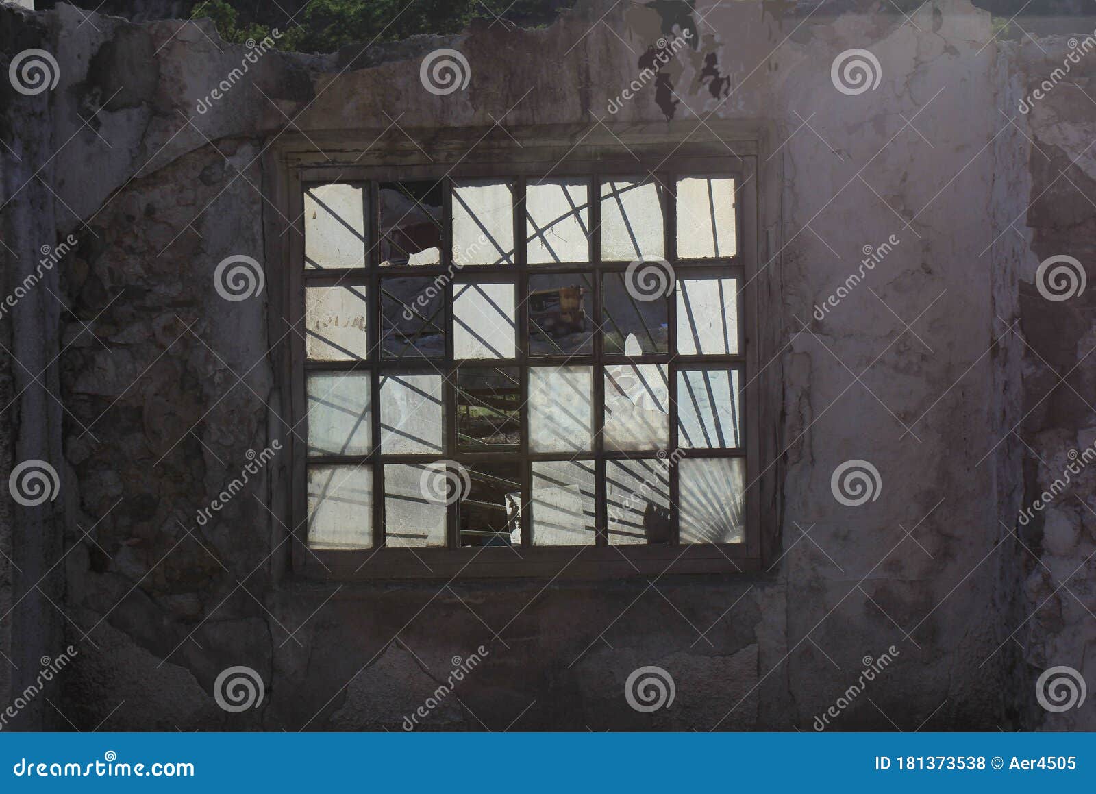 Old Broken Window with Grating Stock Photo - Image of view, broken ...