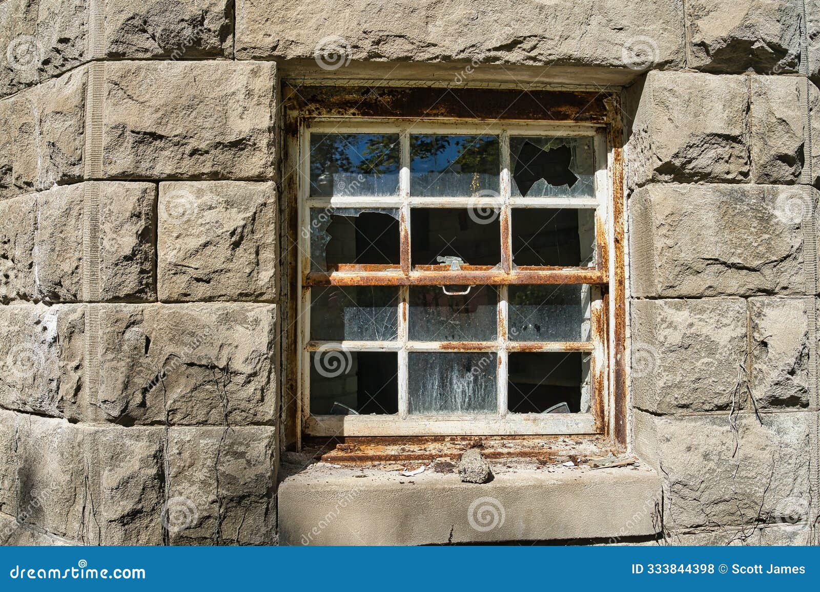 Old Broken Window of a Stone Building Stock Photo - Image of isolated ...