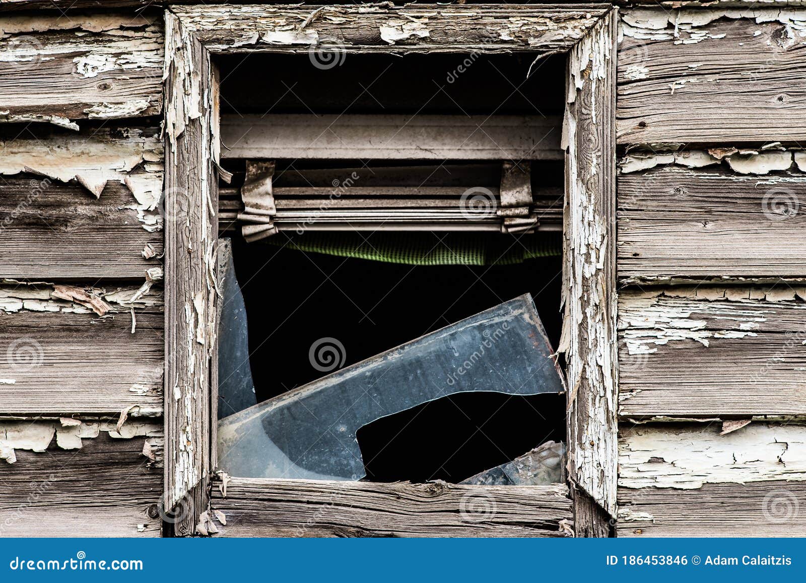 An old broken window stock photo. Image of distressed - 186453846