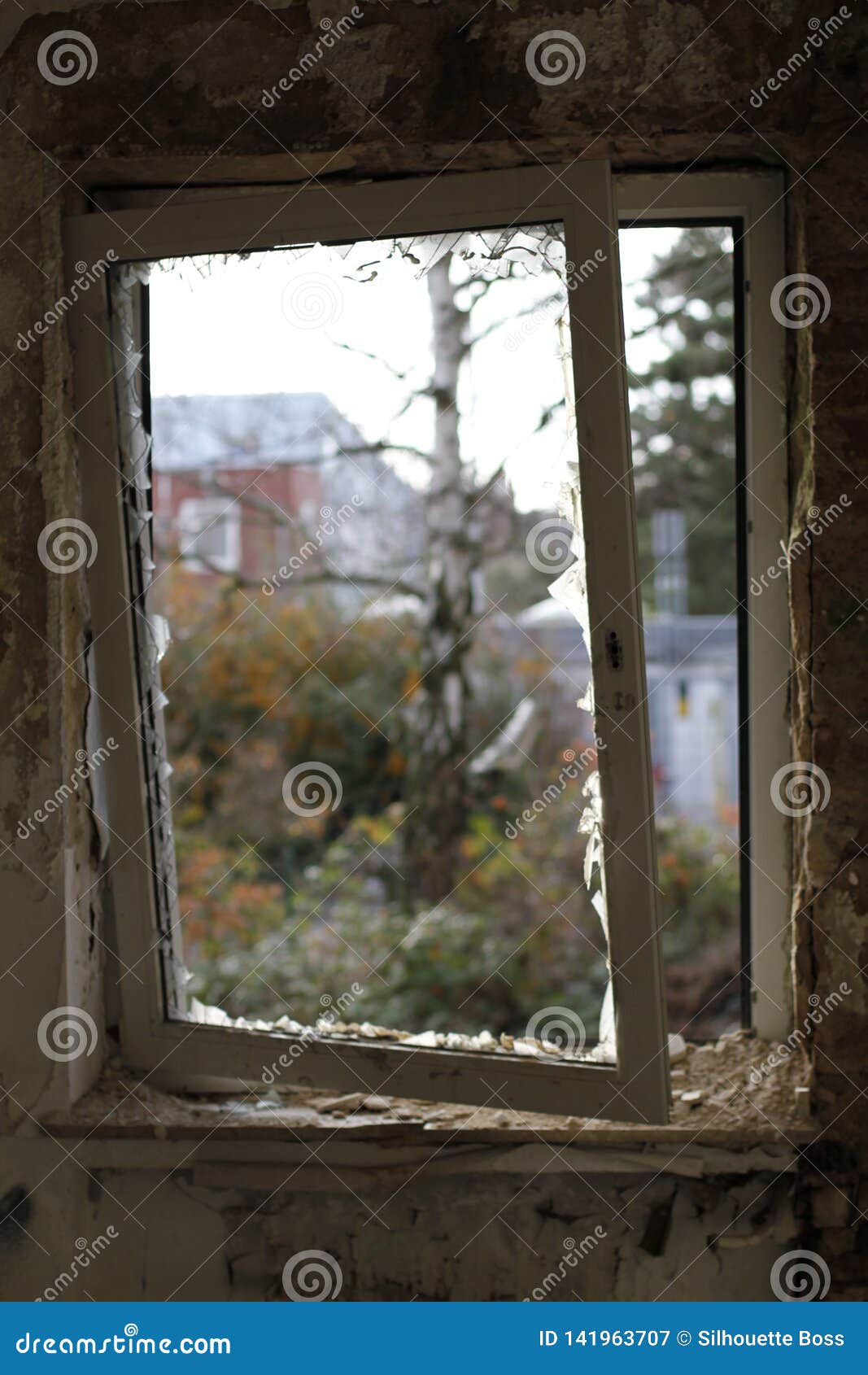 Old Broken Window with a View To the Outside Stock Image - Image of ...