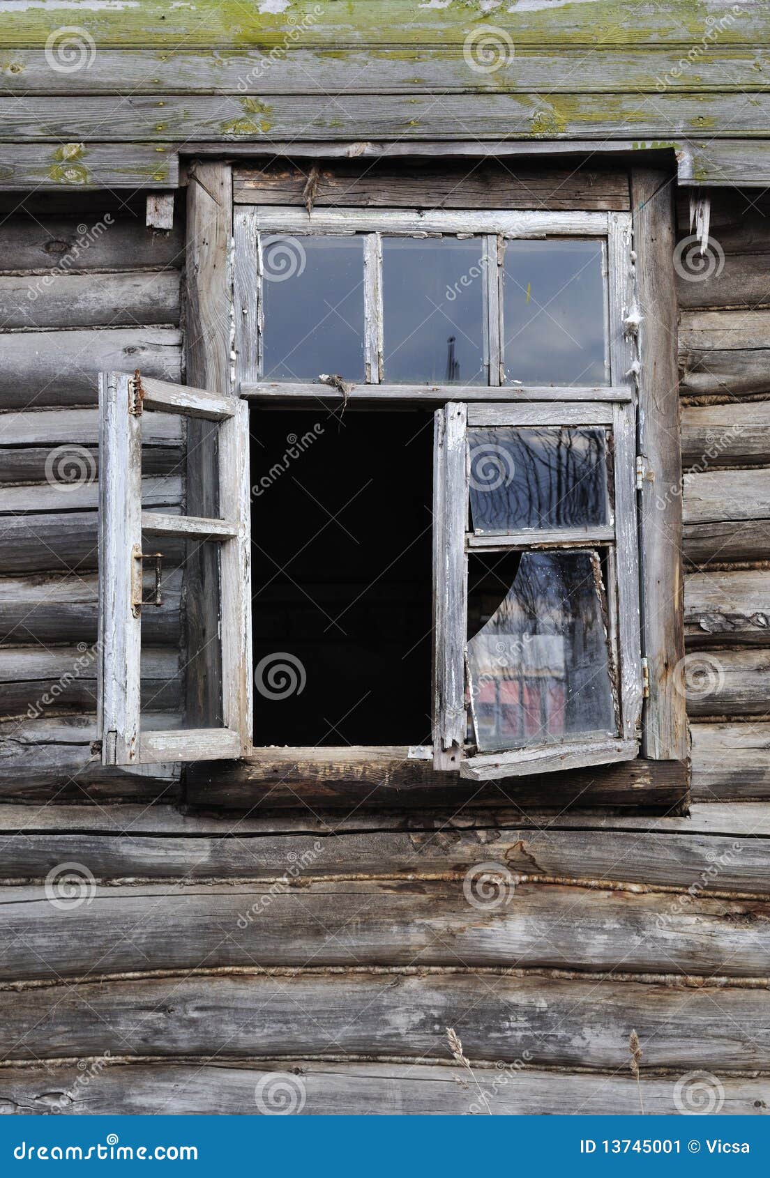 Old Broken Window of Wooden House Stock Image - Image of robbery ...