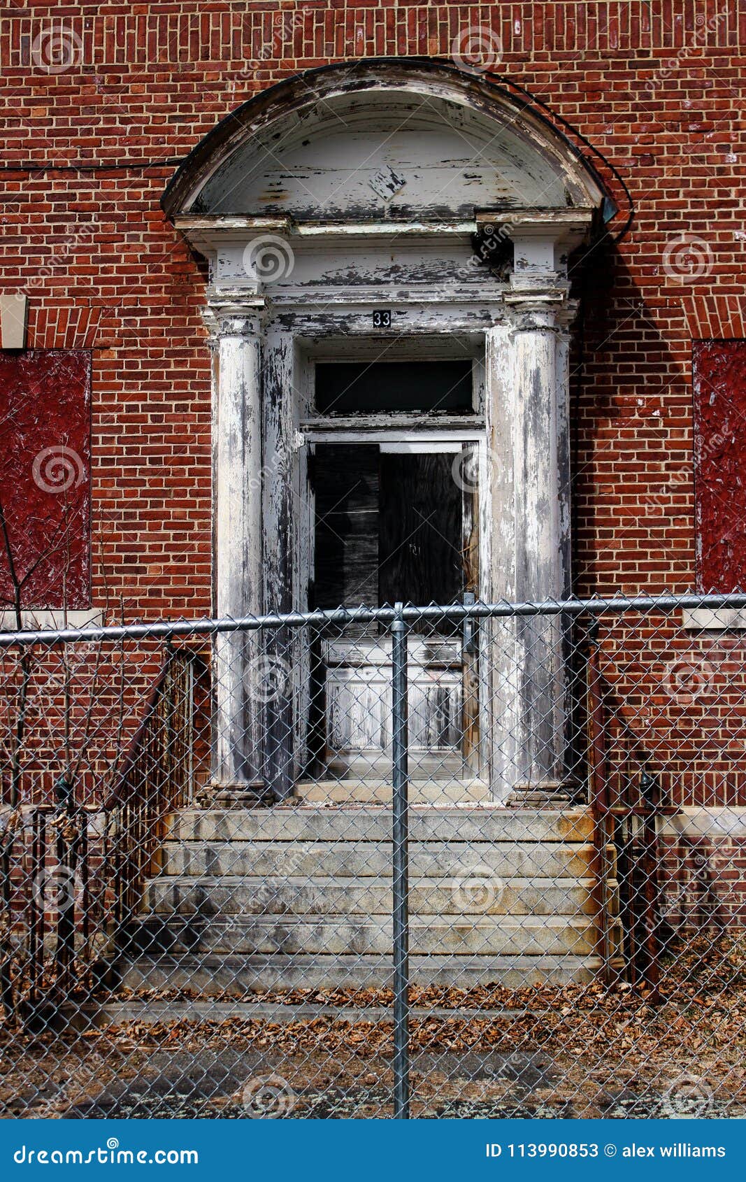 Old Broken Windows on Abandoned Brick Asylum Building Stock Image ...