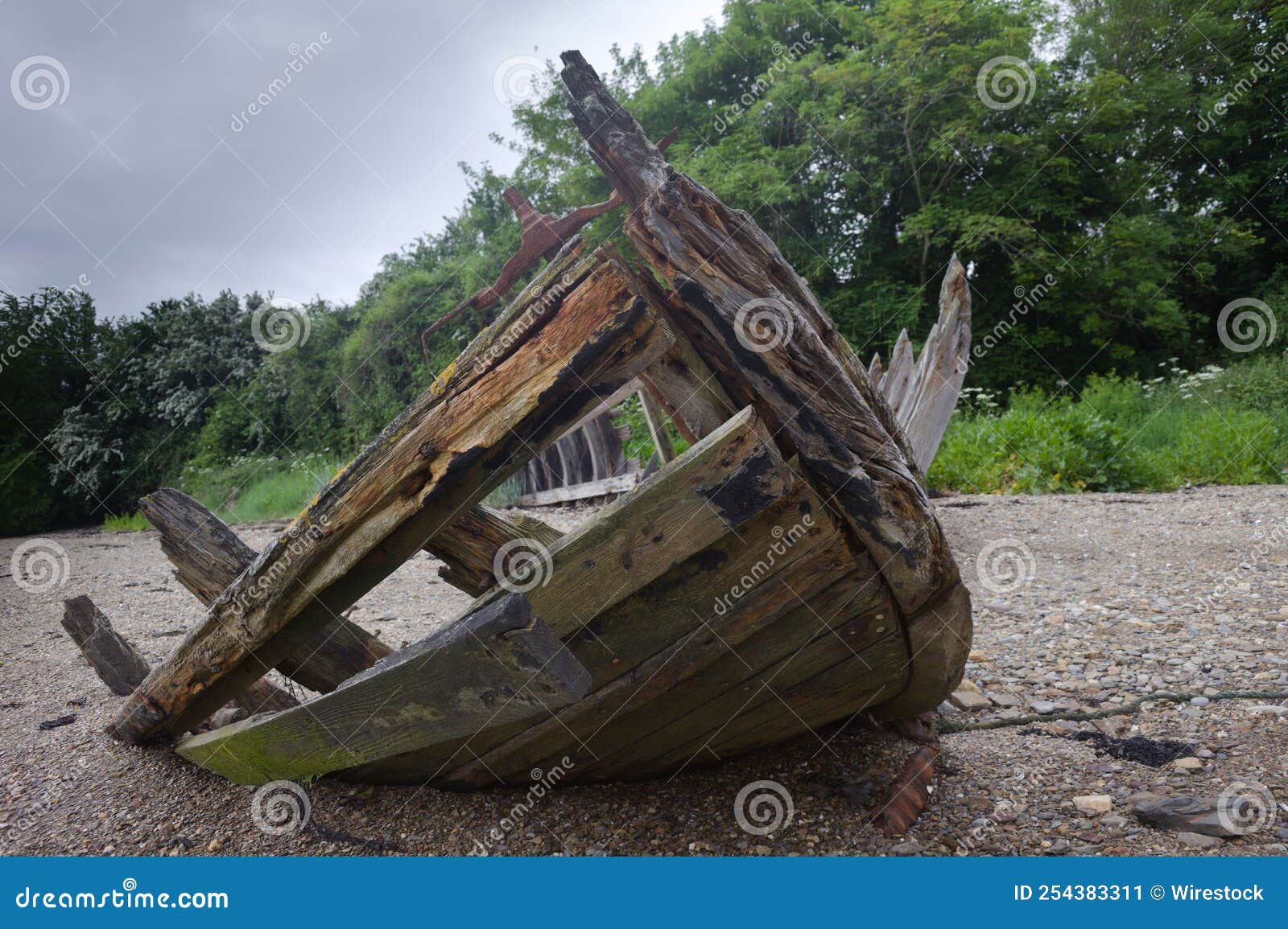 Old Broken Wooden Boat on a Rocky Beach Stock Image - Image of ship ...