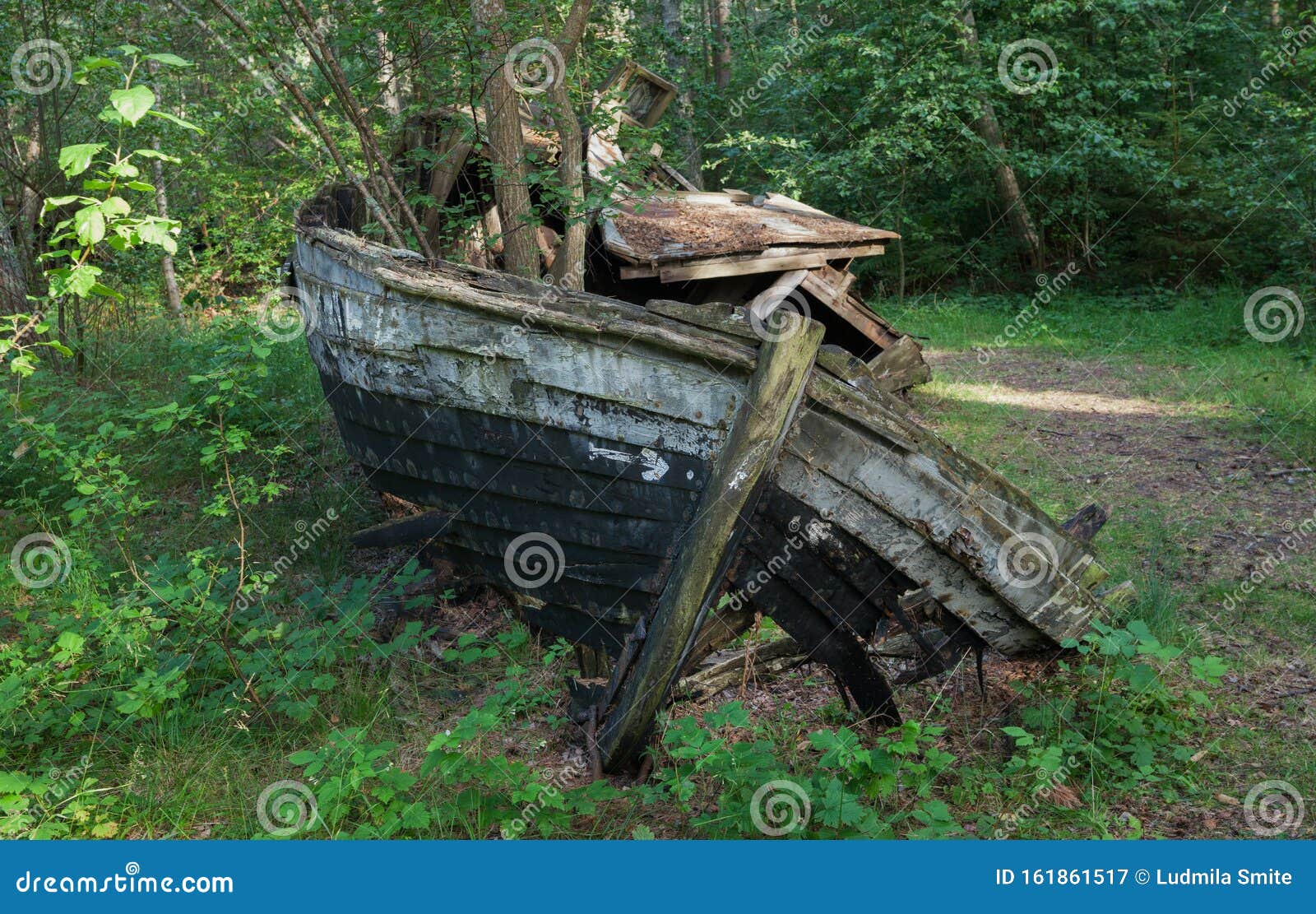 Old broken wooden boat stock image. Image of grow, transport - 161861517