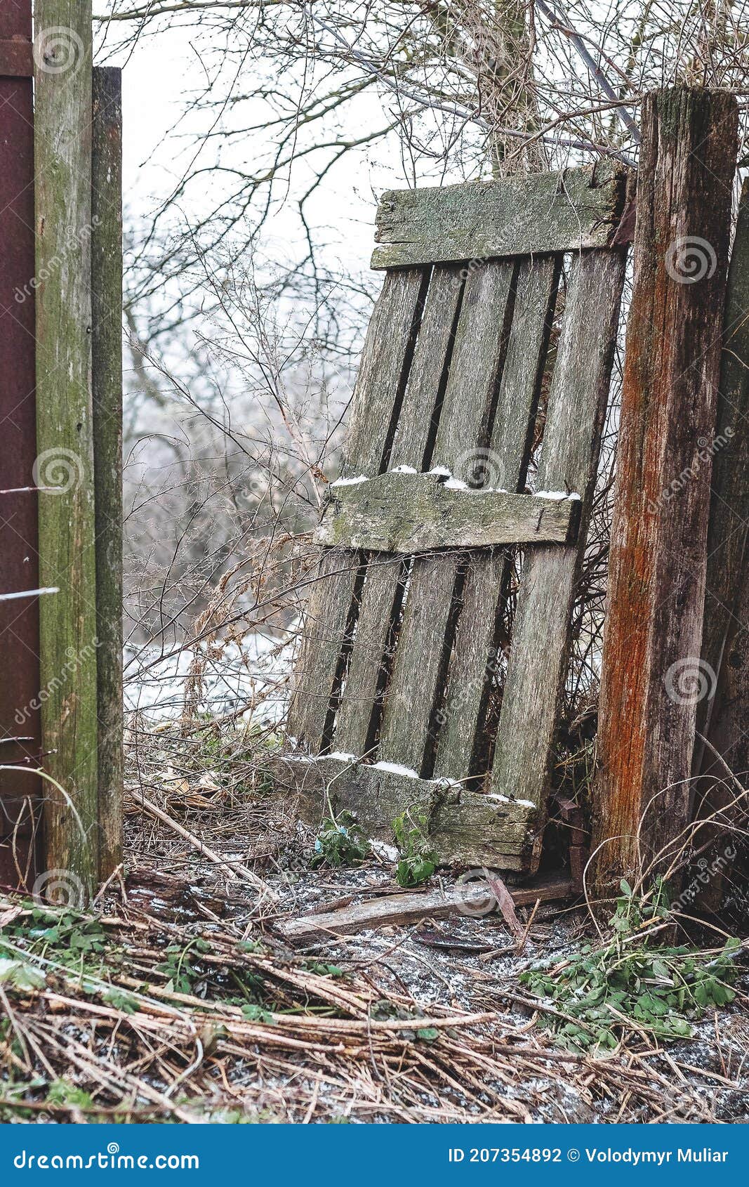 Old Broken Wooden Gate in the Garden, Devastated Countryside Stock ...