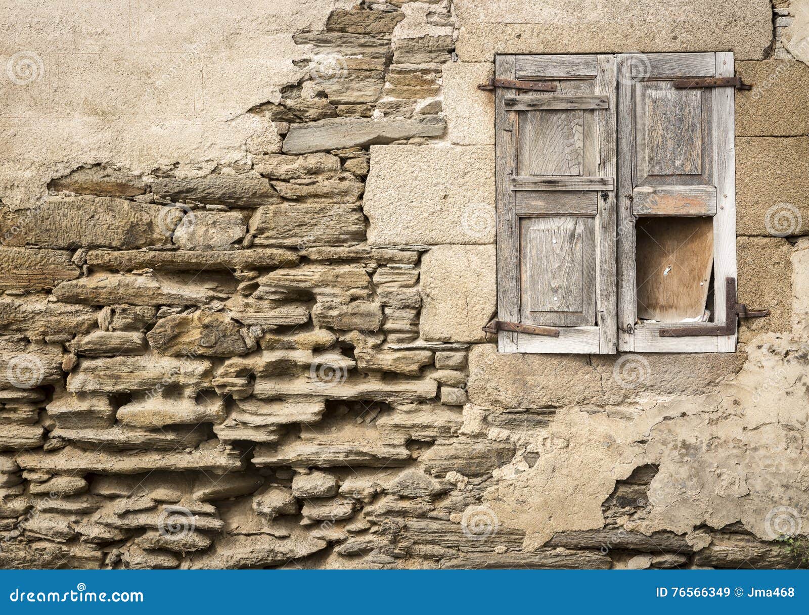 Old Broken Wooden Window on a Stone Made Eroded Wall Stock Image ...