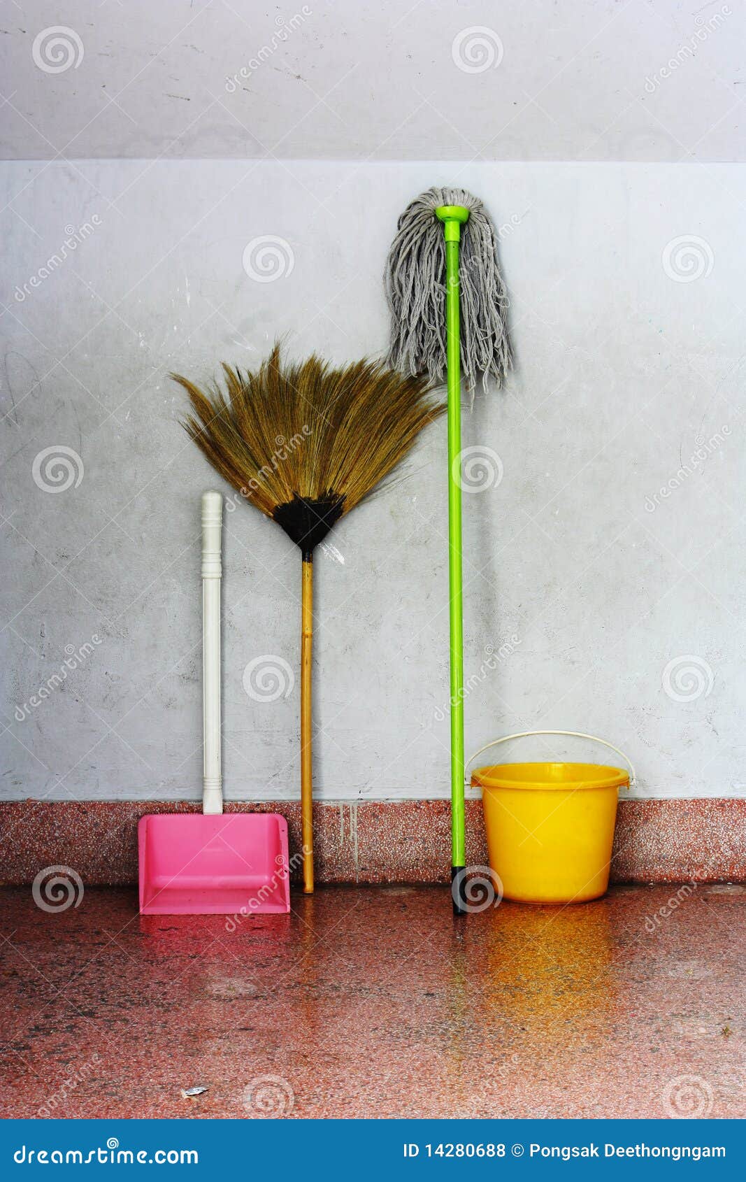 Old broom and old mop stock photo. Image of bucket, launder - 14280688