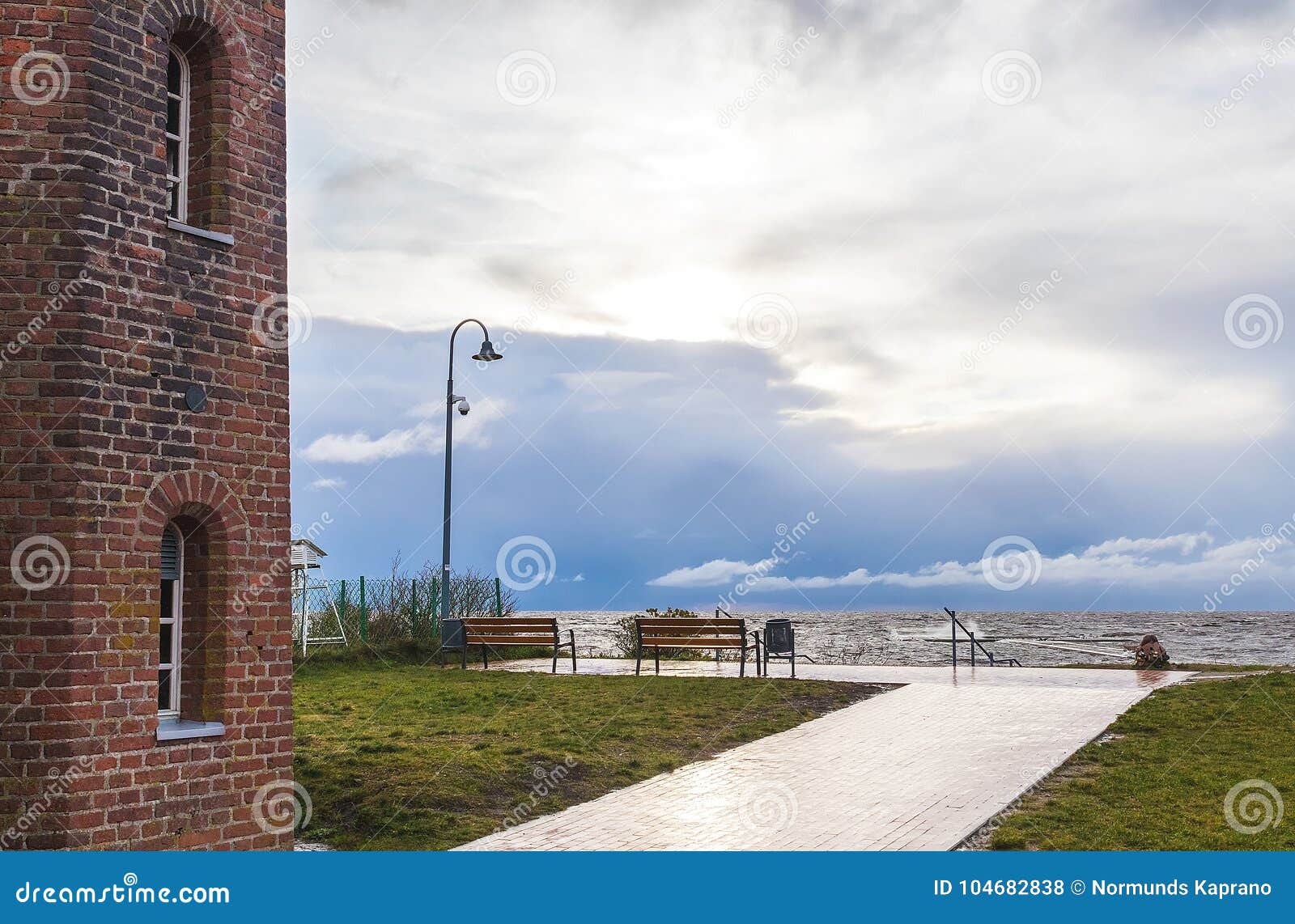 Red brick lighthouse stock photo. Image of optimistic - 104682838