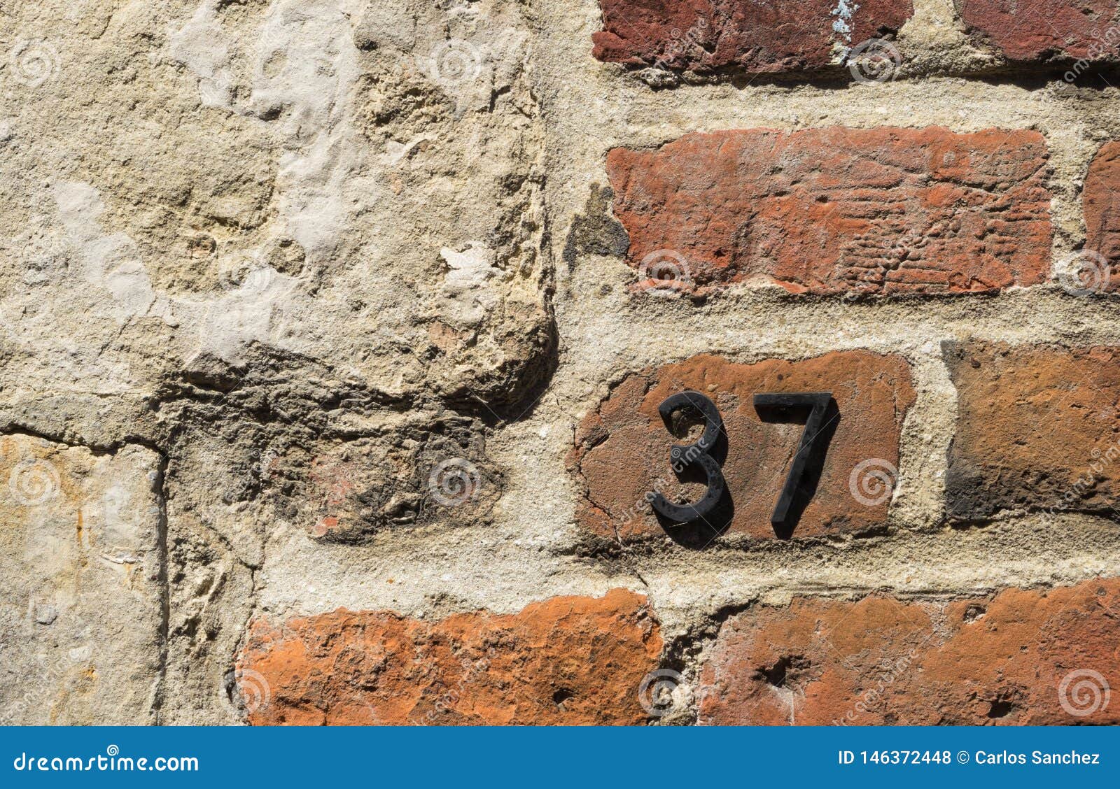 Old Brick Wall with the Number Thirty Seven Stock Photo - Image of ...