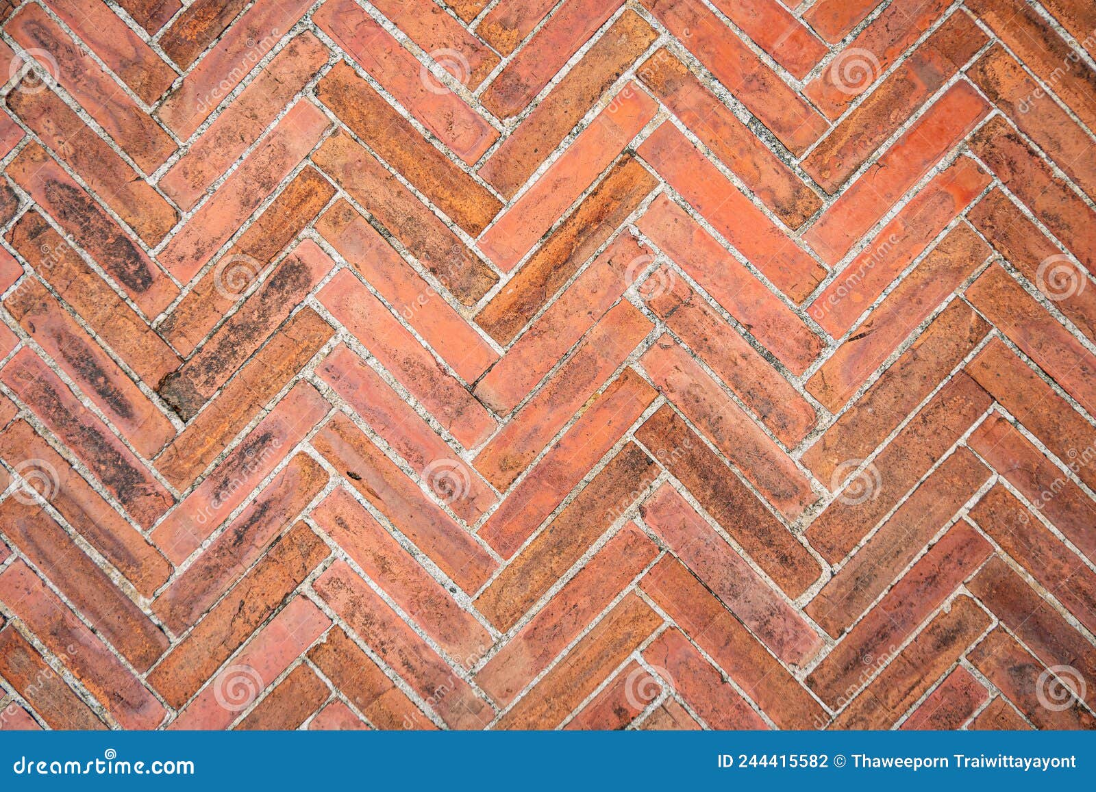 Old Brown Bricks Tiled Floor with Zigzag Pattern Texture for Background Stock Photo - Image of ...