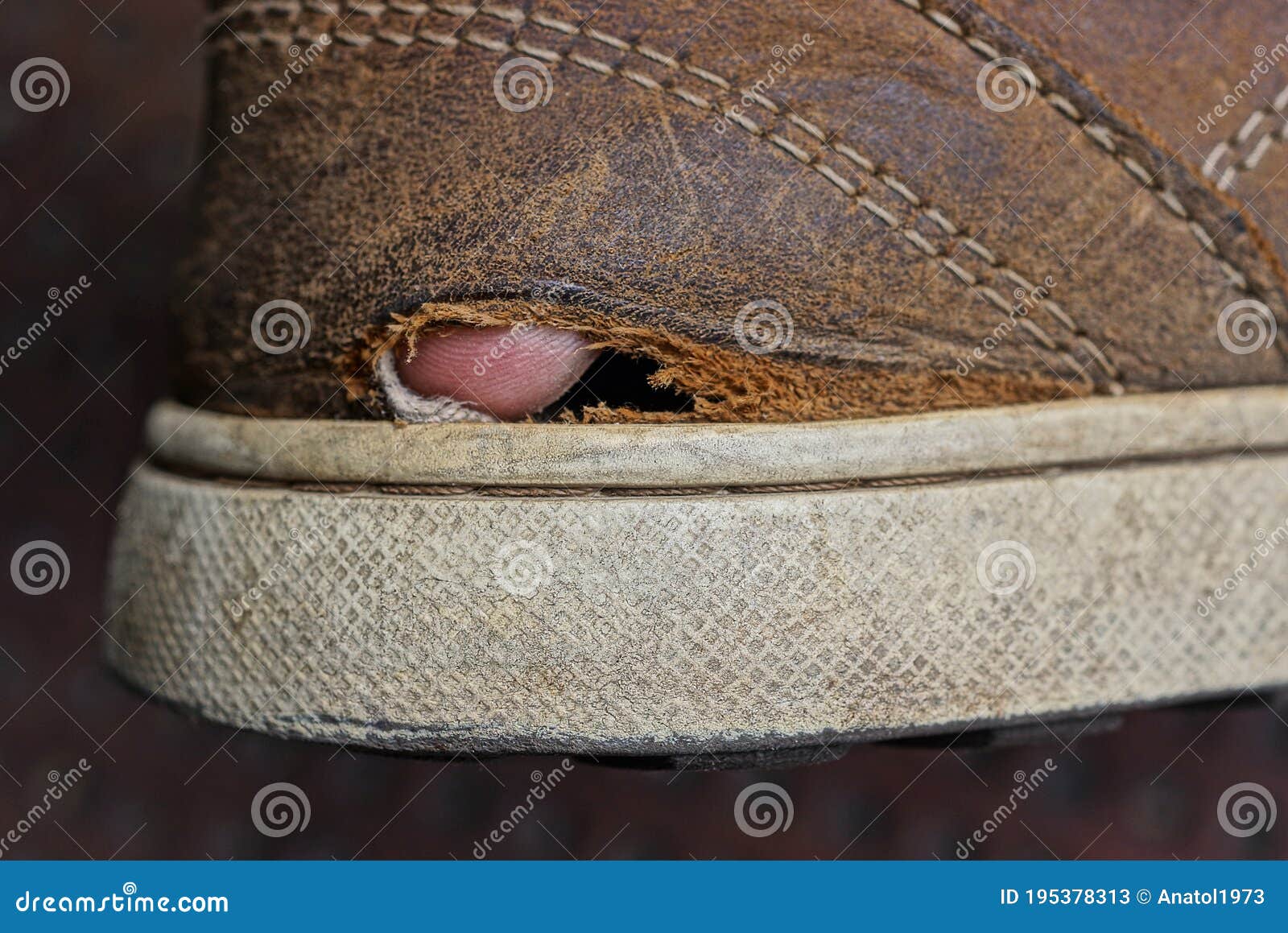 Old Brown Leather Boot with a Hole Stock Image - Image of fiber ...