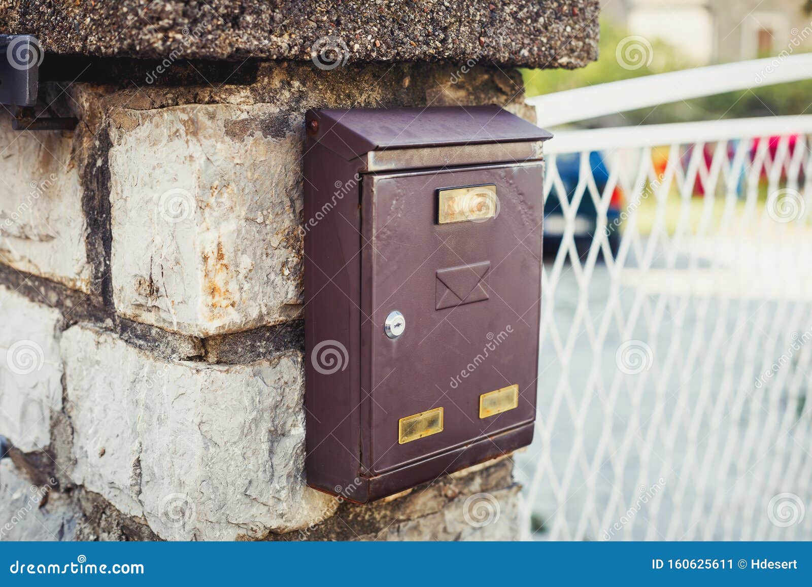 Old Brown Metallic Retro Post Box on Wall Stock Image - Image of ...