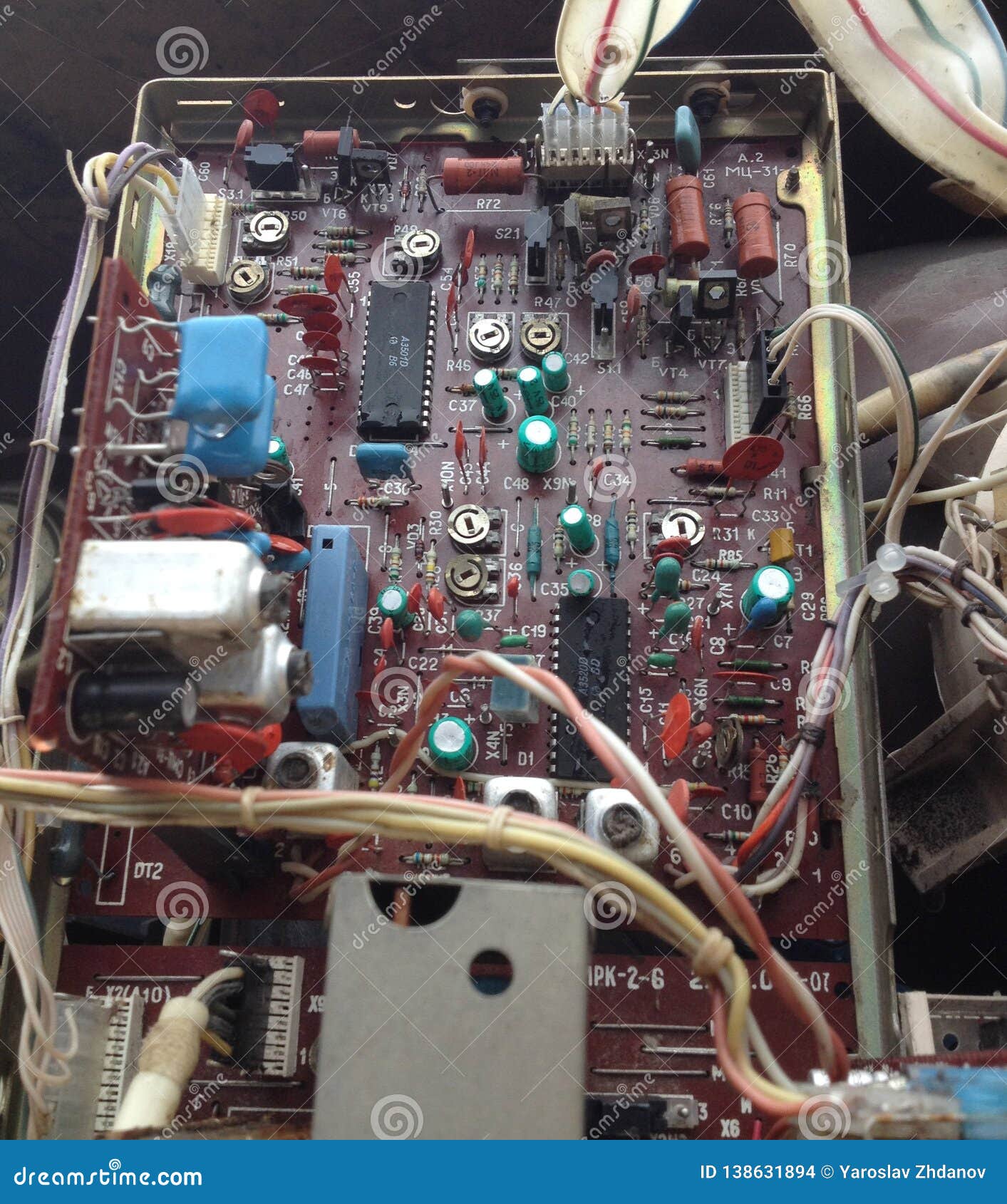 Old brown microchip stock photo. Image of motherboard - 138631894