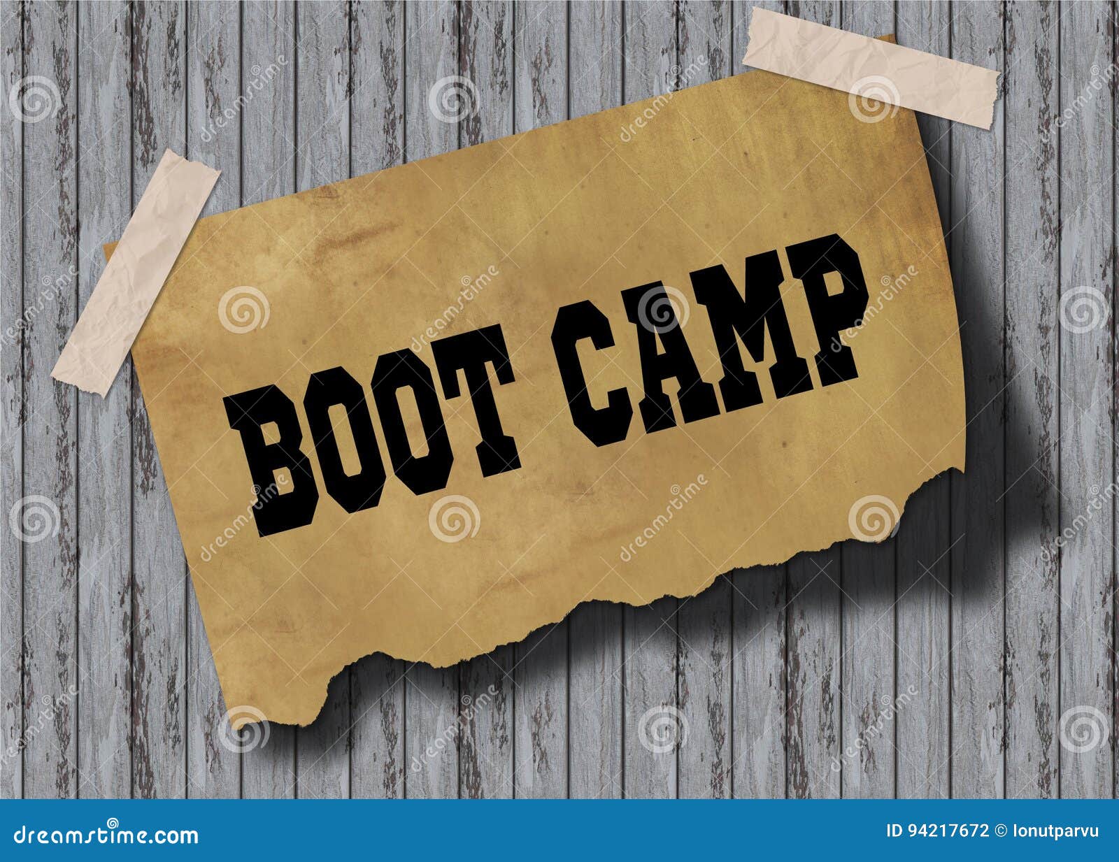 Old Brown Paper with BOOT CAMP Text on Wooden Background. Stock ...