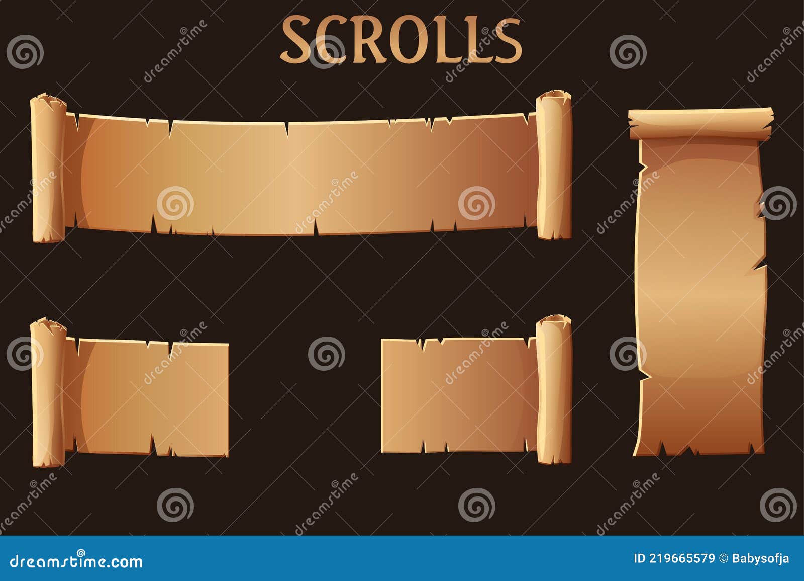 Old Brown Paper Scrolls, Blank Template For The Game Ui. Cartoon Vector ...
