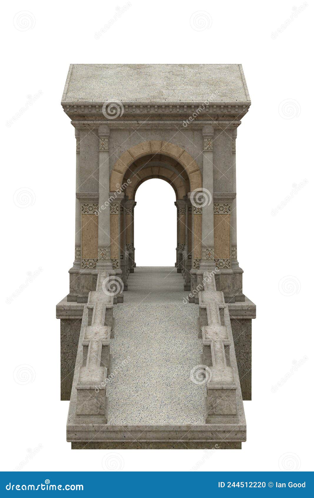 Old Brown Stone Medieval Bridge Viewed from the Side. 3D Rendering ...