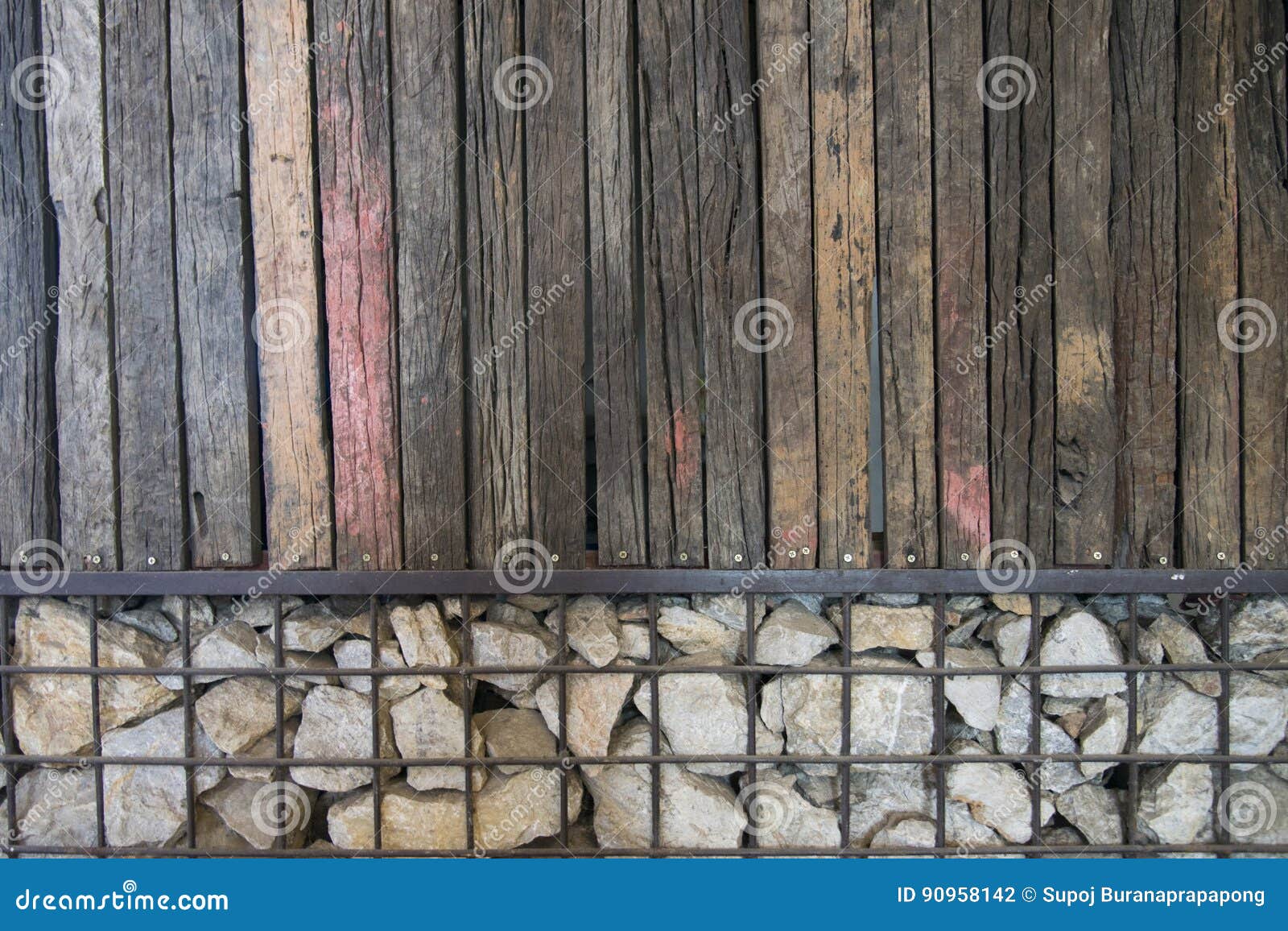 Old Brown Wood and Stone in Iron Net Wall Texture Background Pat Stock ...