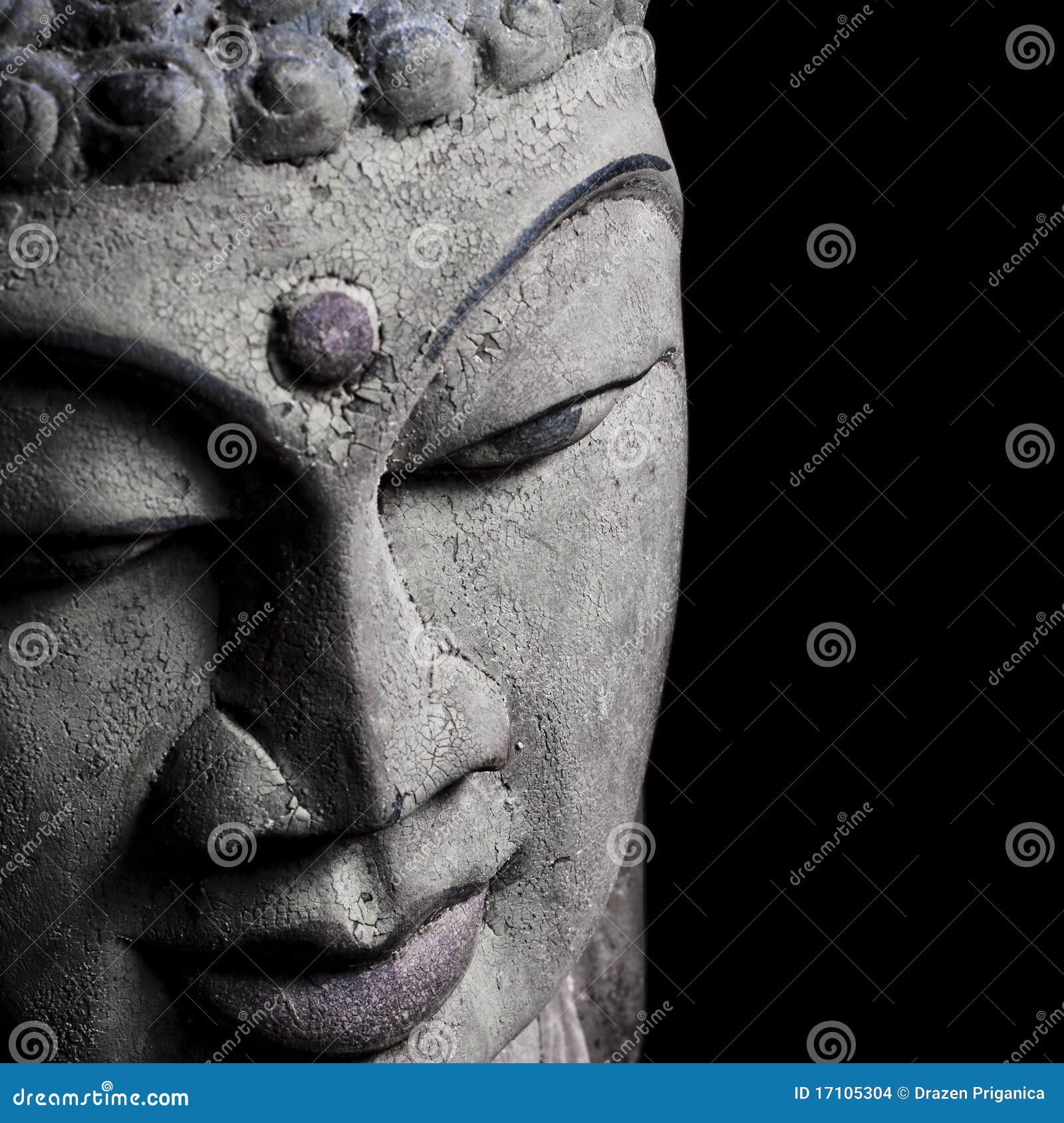 Old Buddha Head Statue Detail on Black Stock Photo - Image of mouth ...